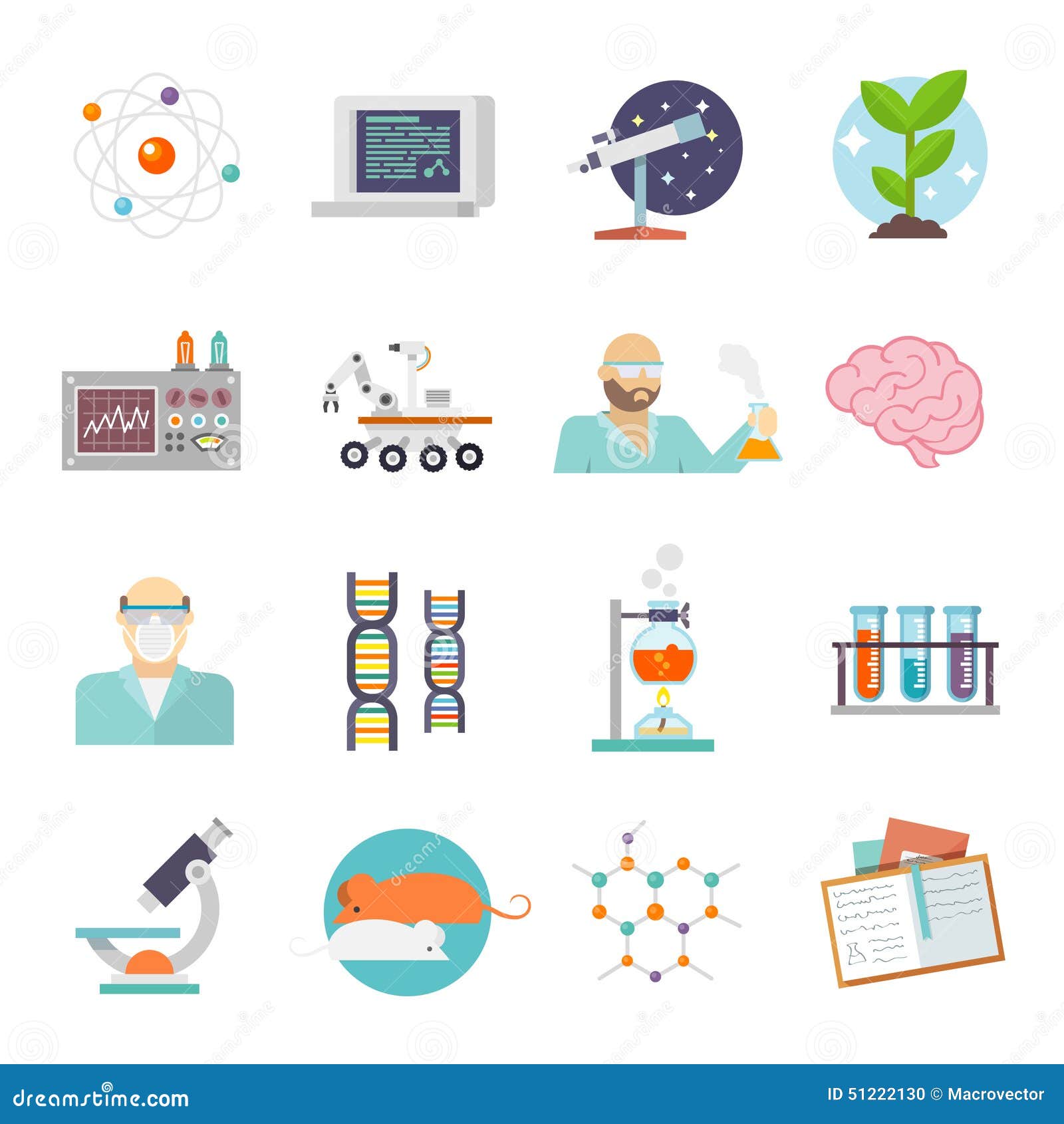 Scienza Ed Icona Di Ricerca Piana Illustrazione Vettoriale ...