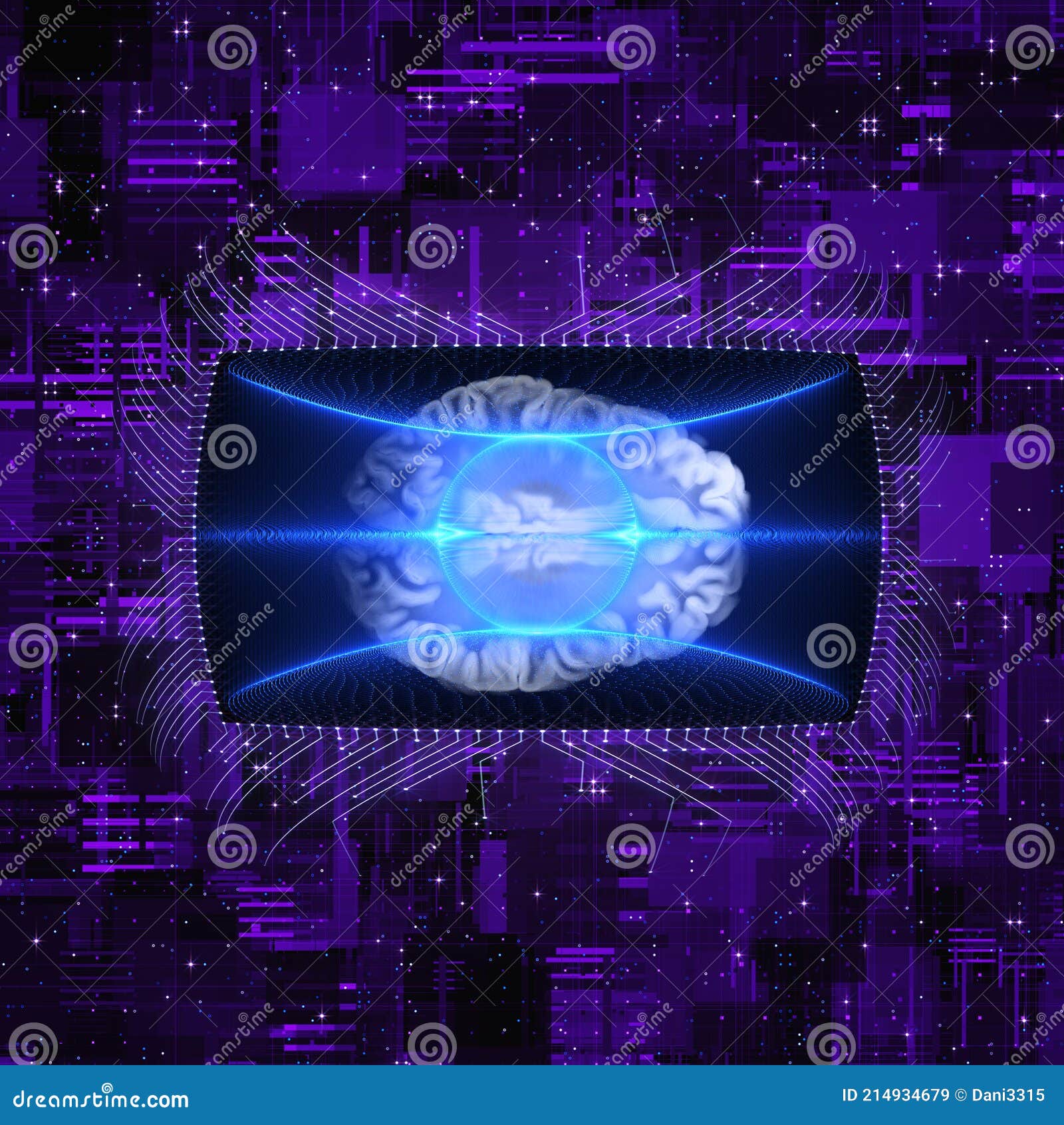 Scifi Background with Glowing Network and Brain Scan Stock Image ...