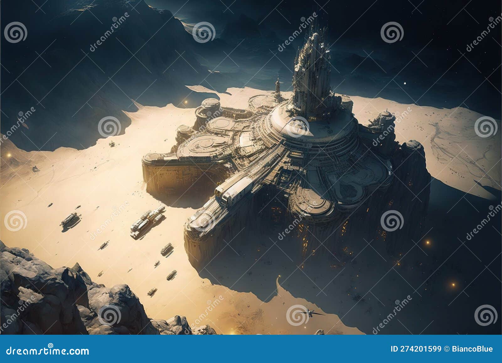 Scifi Moon Base With Futuristic Advance Structure Design On Alien ...