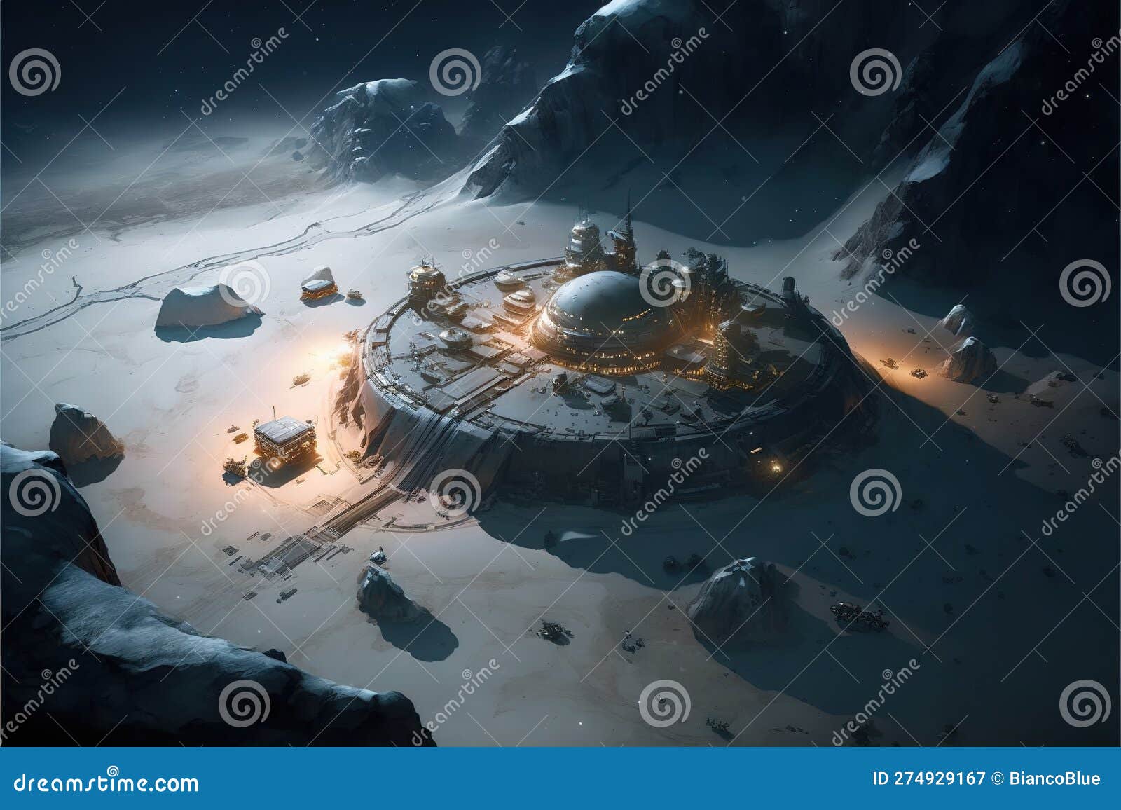 Scifi Moon Base With Futuristic Advance Structure Design On Alien ...