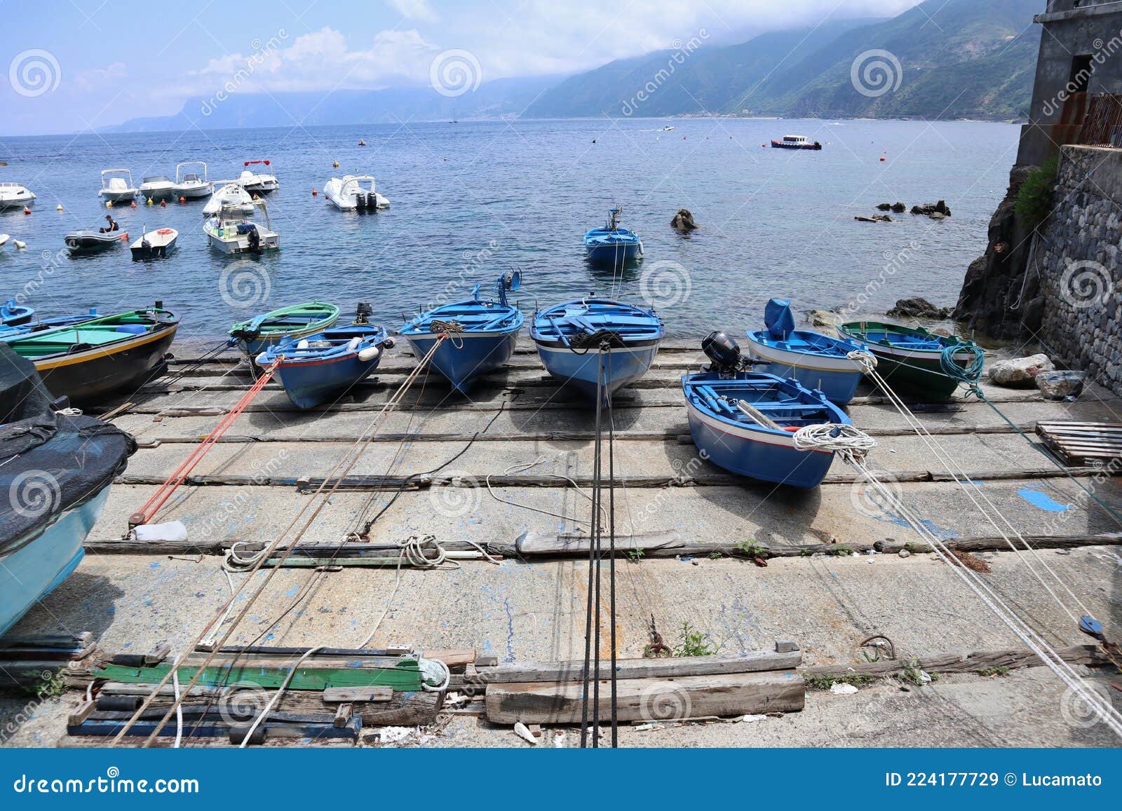 The Port Of Scilla With Special Boat For Catching Swordfish. Southern ...