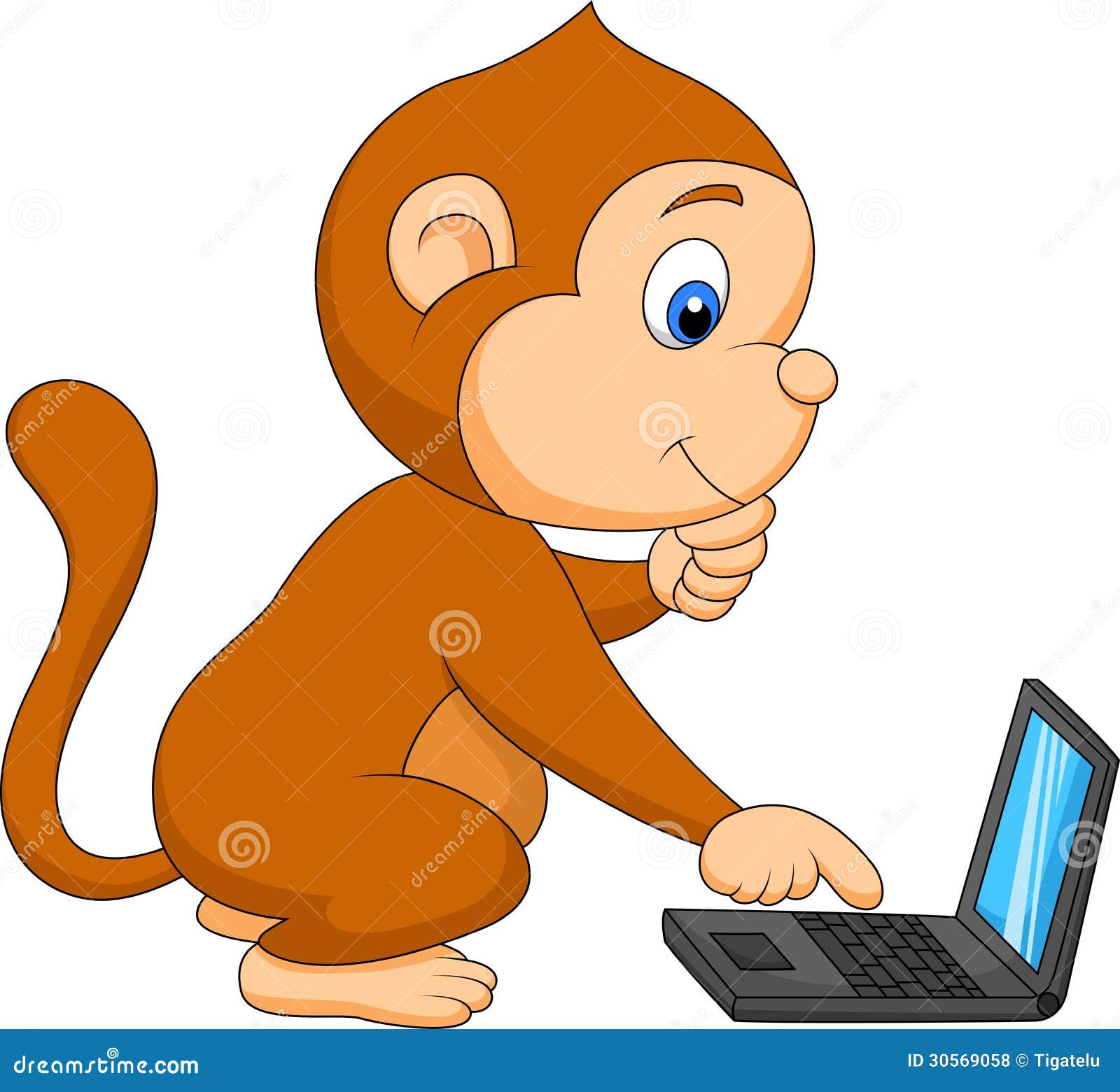 Scimmia Sveglia Che Gioca Computer Illustrazione Vettoriale ...