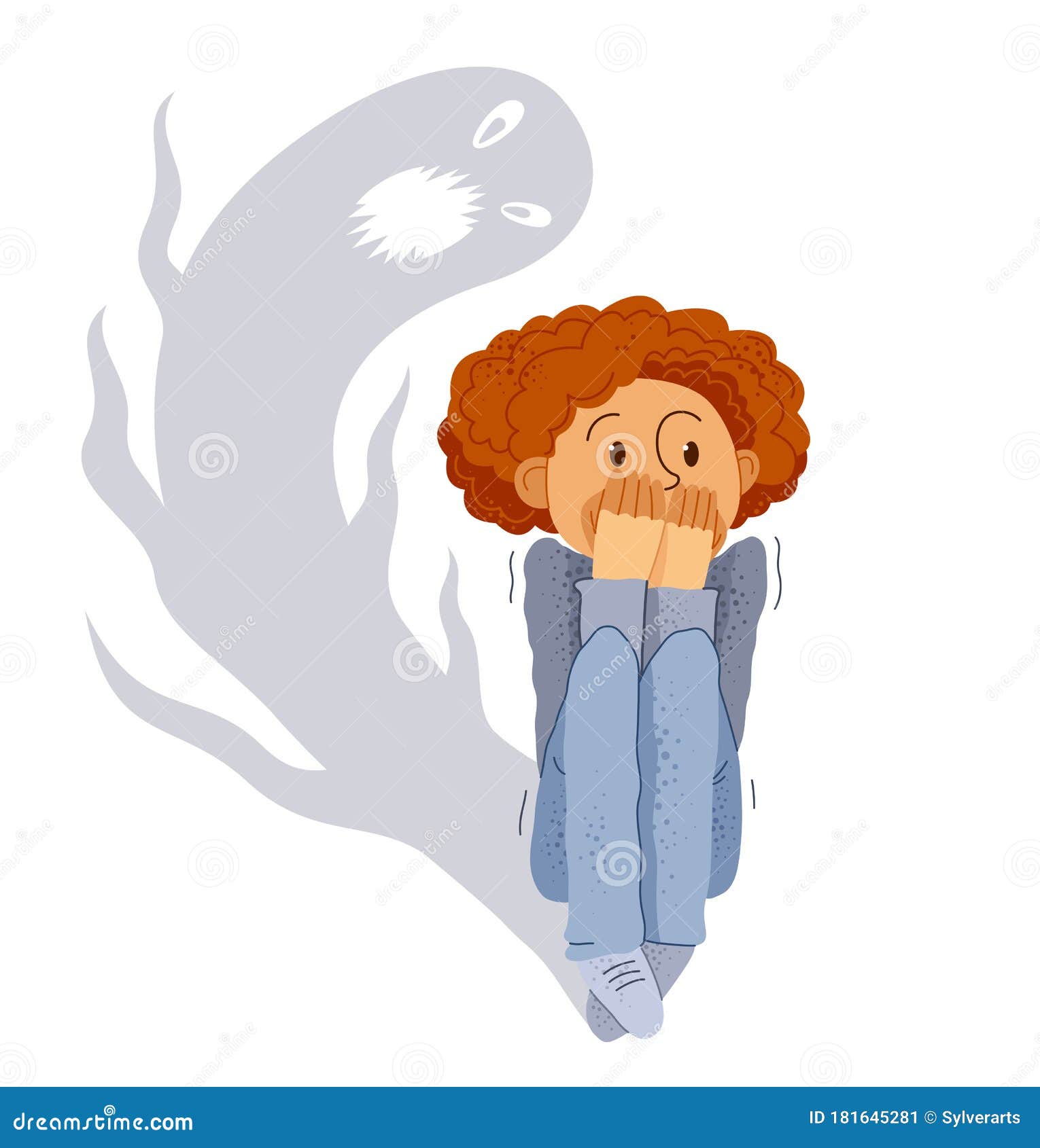 Sciophobia Fear of Shadows Vector Illustration, Boy is Scared by Her ...