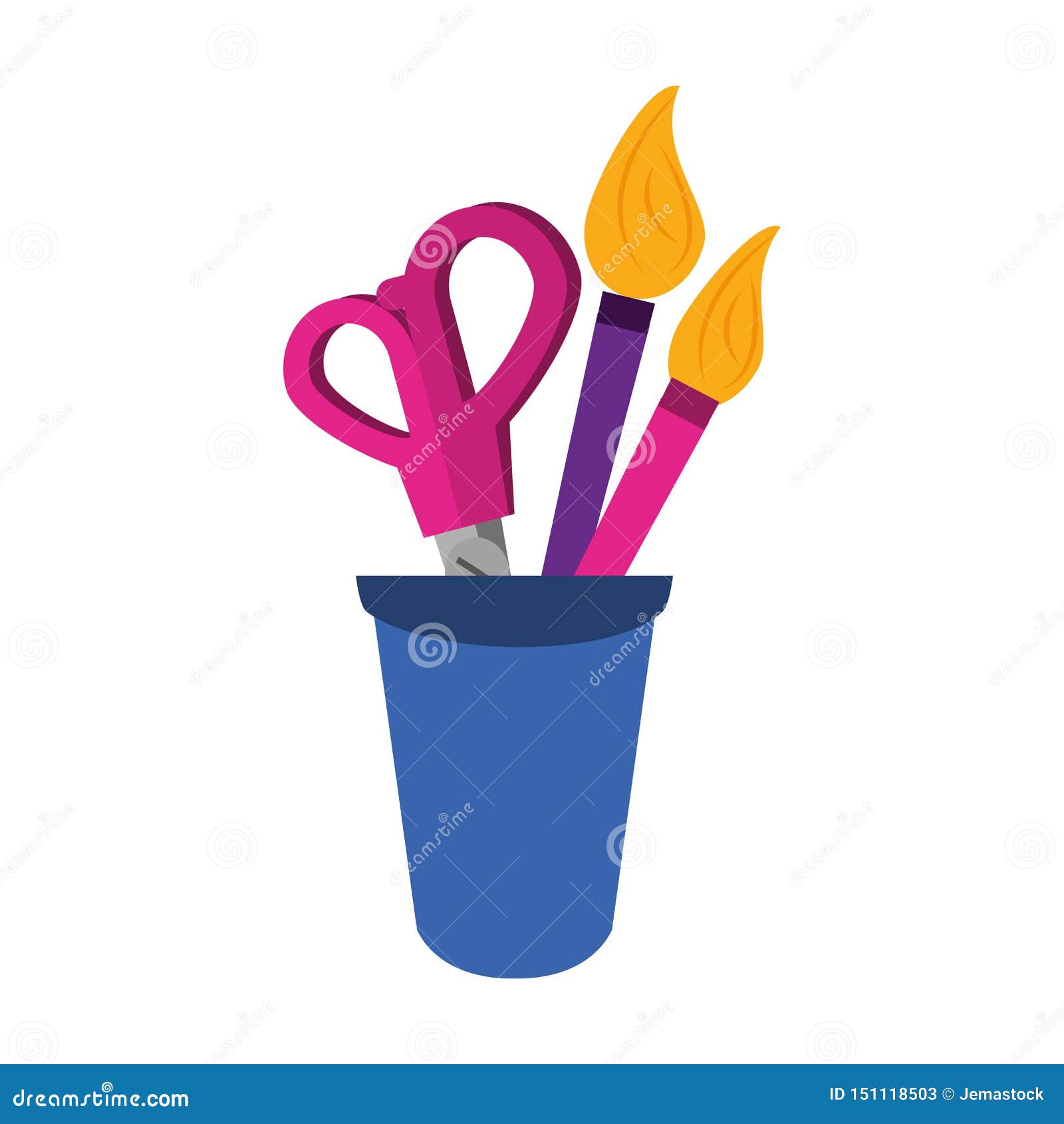 Scissor and Brushes with Cup Cartoon Stock Vector - Illustration of ...