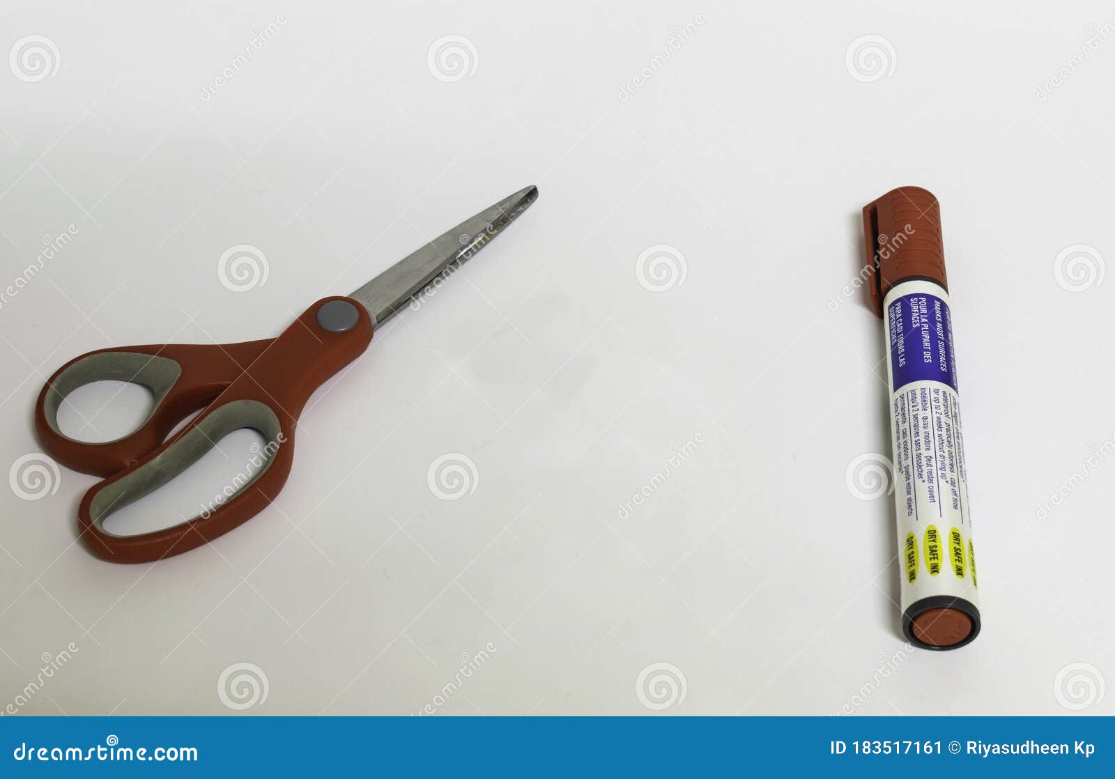 A Scissor and a Marker Pen in White Background Stock Image - Image of ...