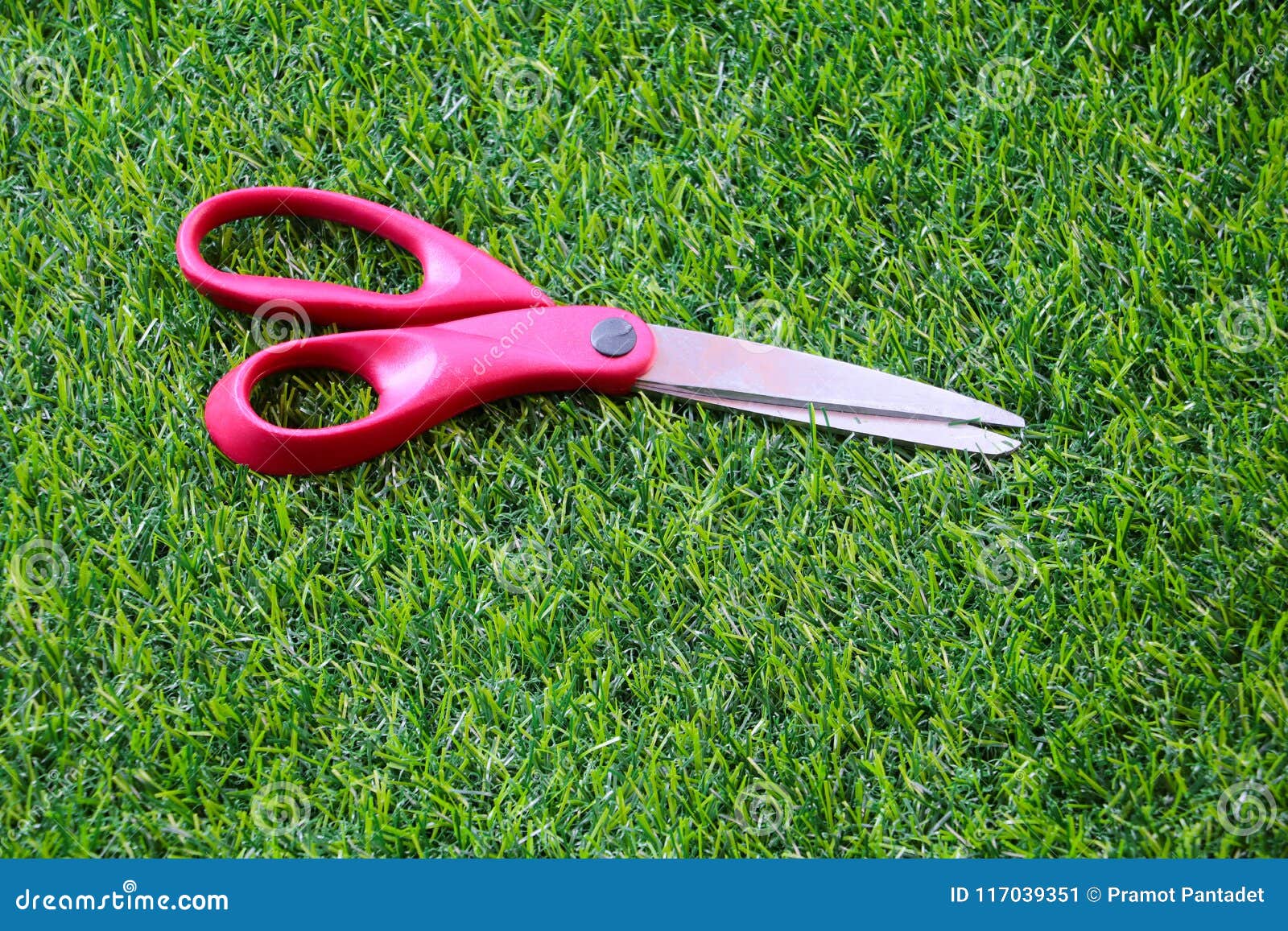 Scissor Red on Artificial Grass Background Stock Image - Image of pair ...