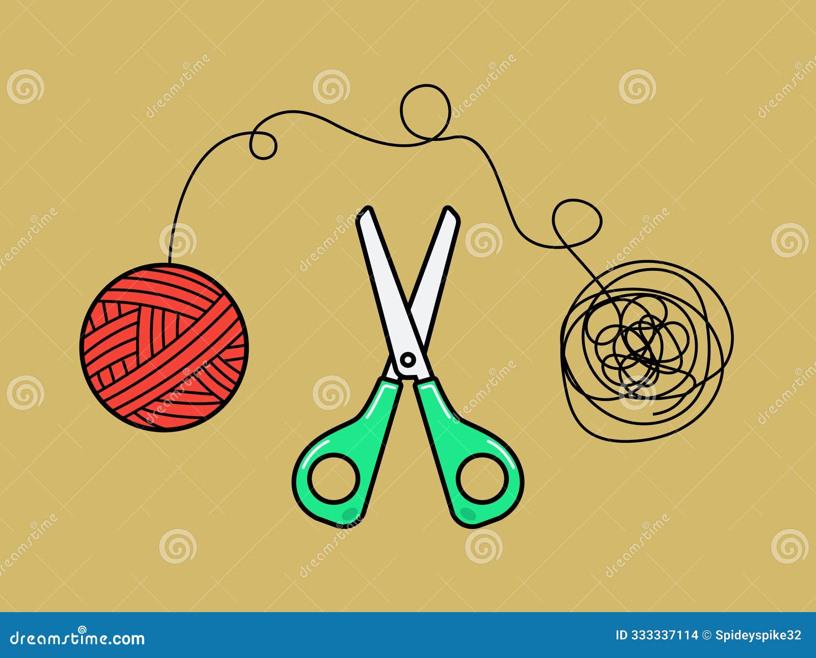 The Scissor and the Tangled Thread. Isolated Vector Illustration Stock ...