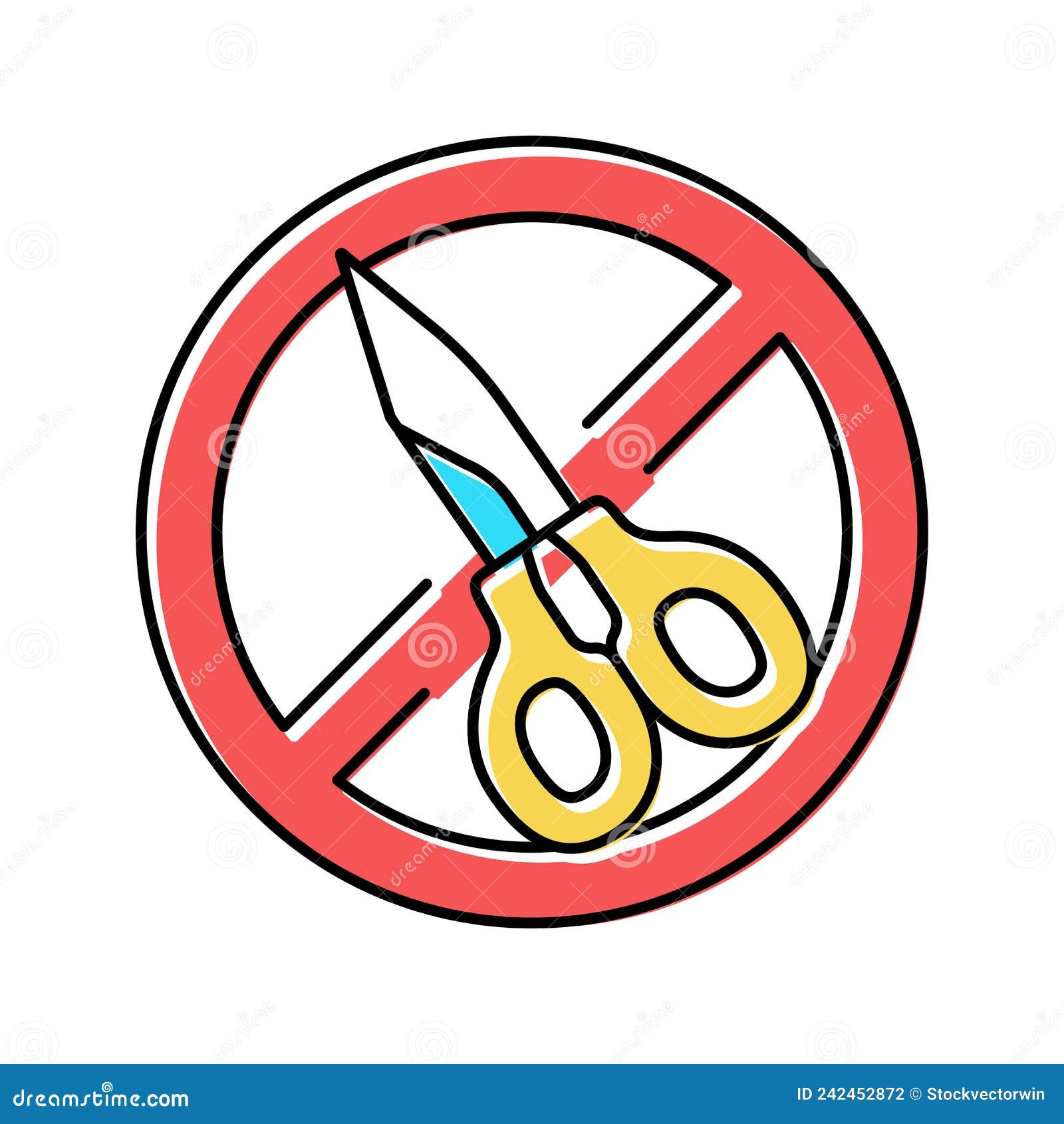 Scissor Use Prohibition Sign Color Icon Vector Illustration Stock