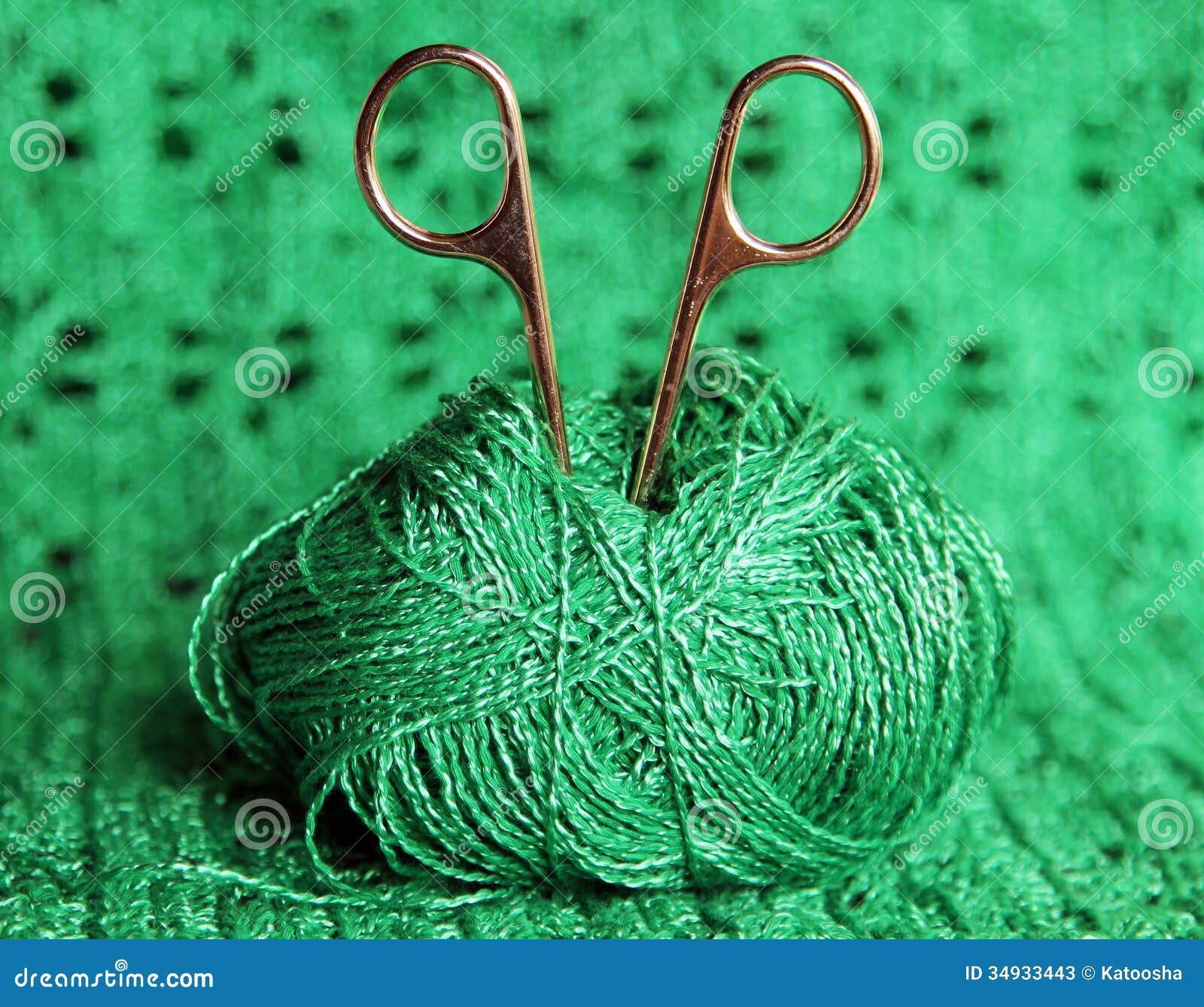 Scissors in a Ball of Green Yarn Stock Image - Image of conceptual ...