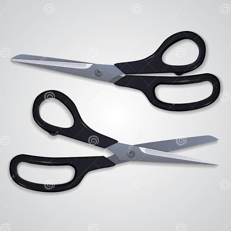 Scissors. Scissors with Black Plastic Handles, Open and Closed Stock ...