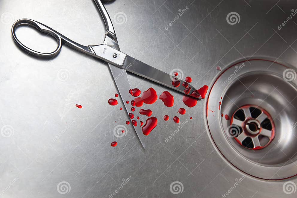 Scissors and Blood in the Sink Stock Photo - Image of mayo, hospital ...