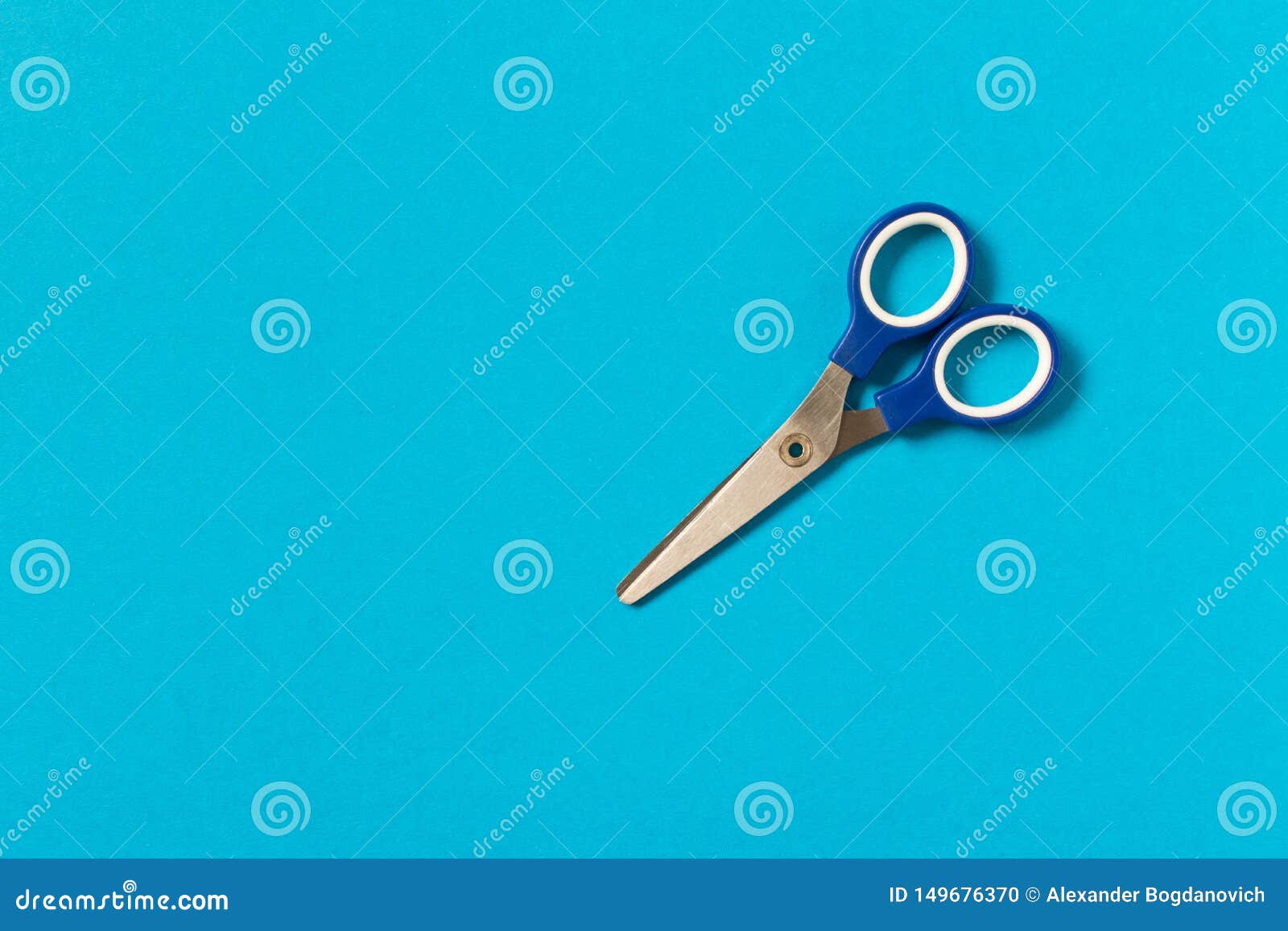 Scissors on Blue Background. Colored Baby Scissors Stock Photo - Image ...