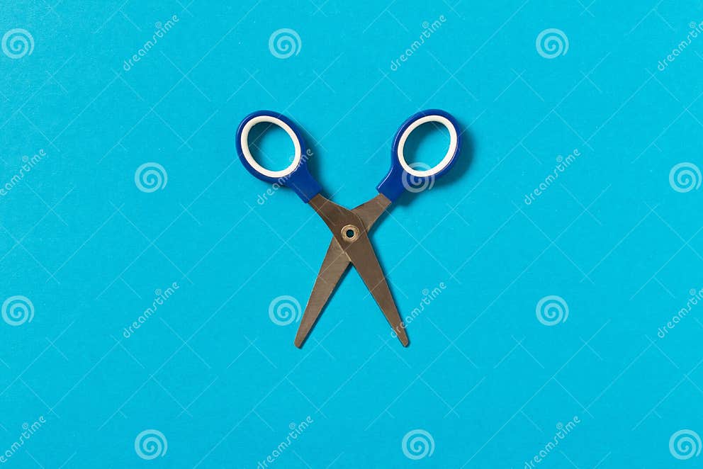 Scissors on Blue Background. Colored Baby Scissors Stock Image - Image ...