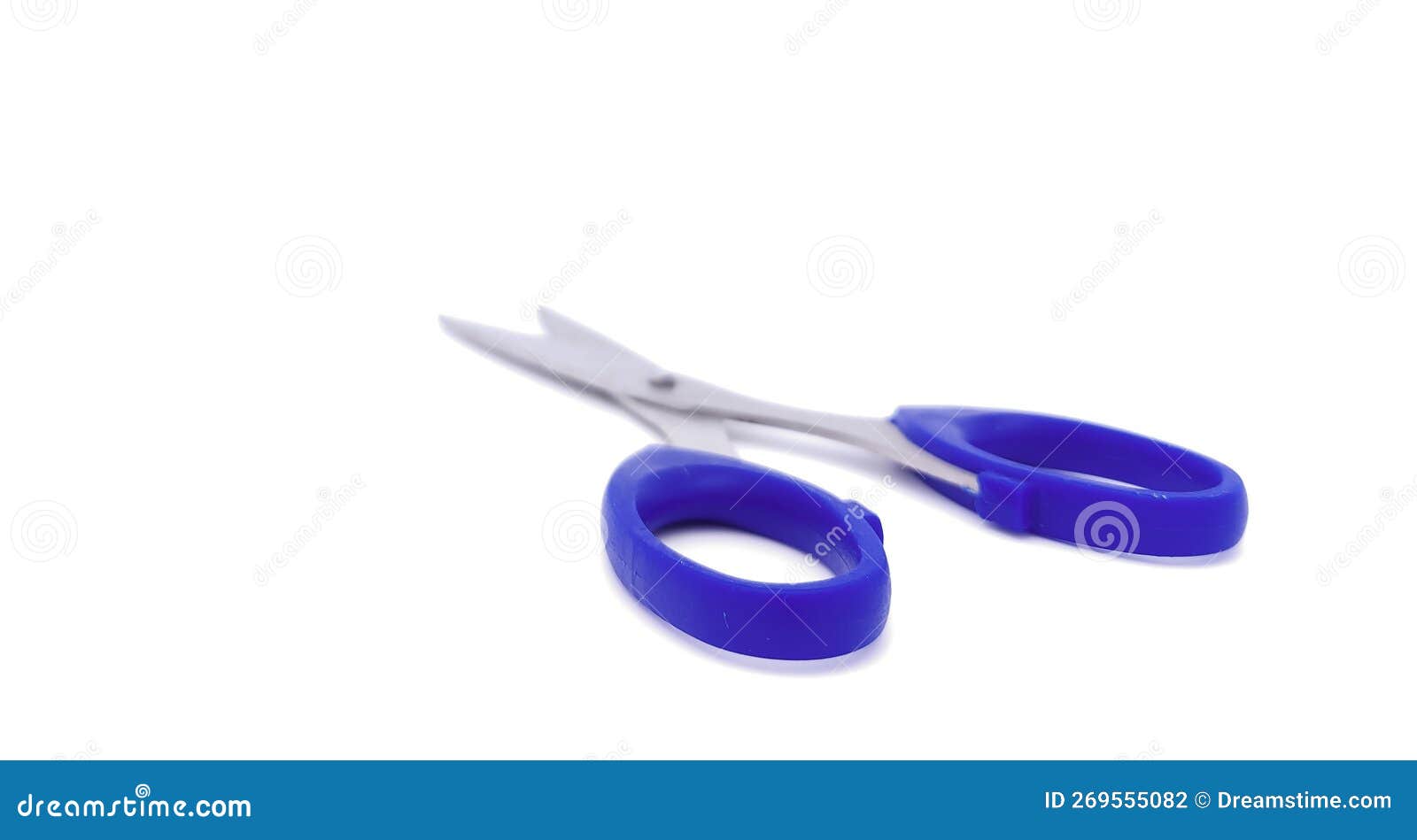 Scissors with Blue Handle Isolated on White Background. Side View Stock ...