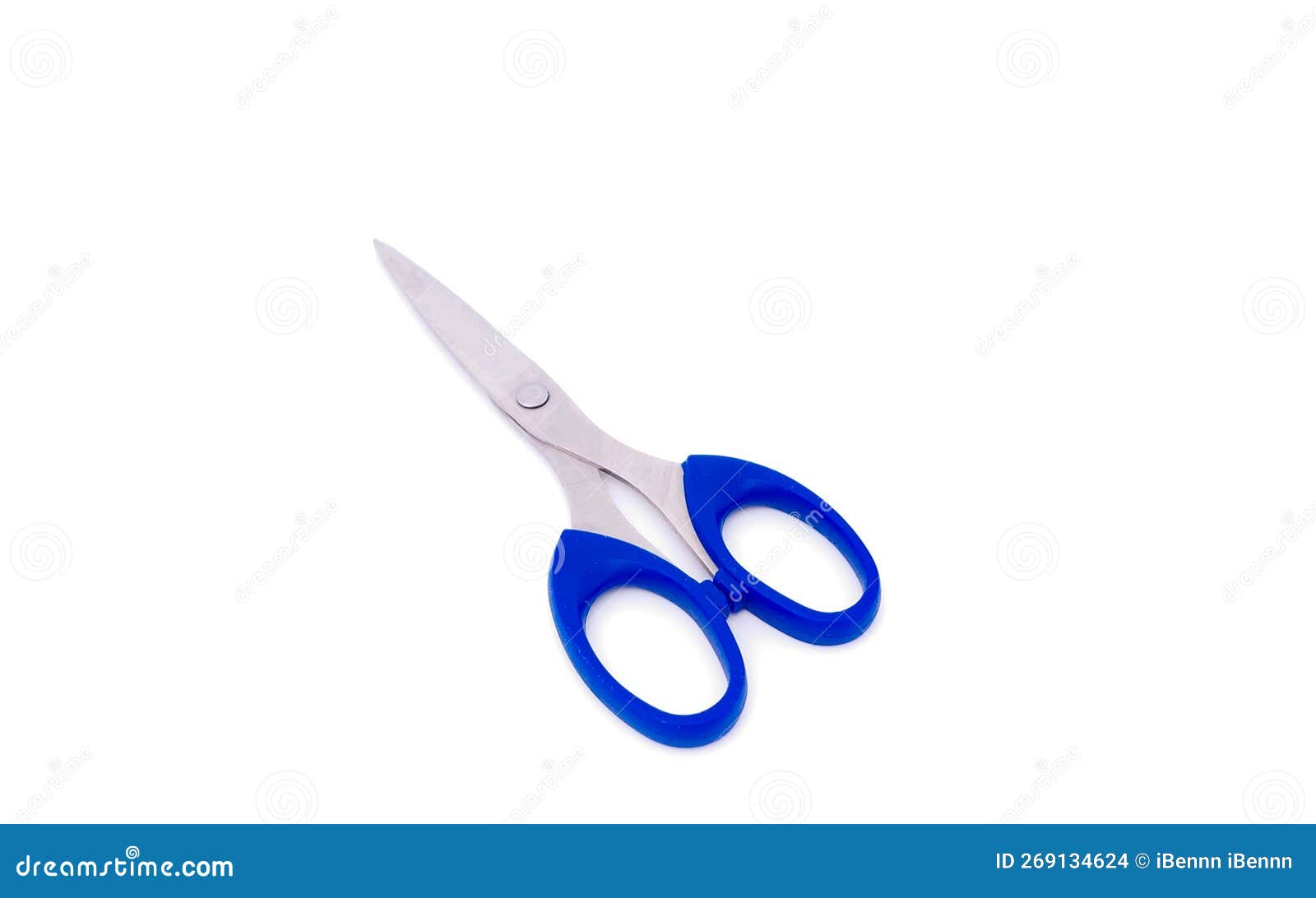 Scissors with Blue Handle Isolated on White Stock Photo - Image of ...