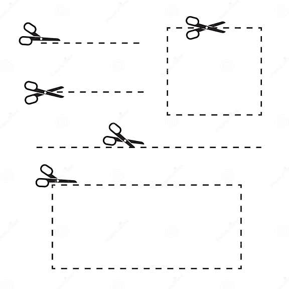 Scissors with Borders. Dashed Line Frames. Paper Cutting Icons. Simple ...