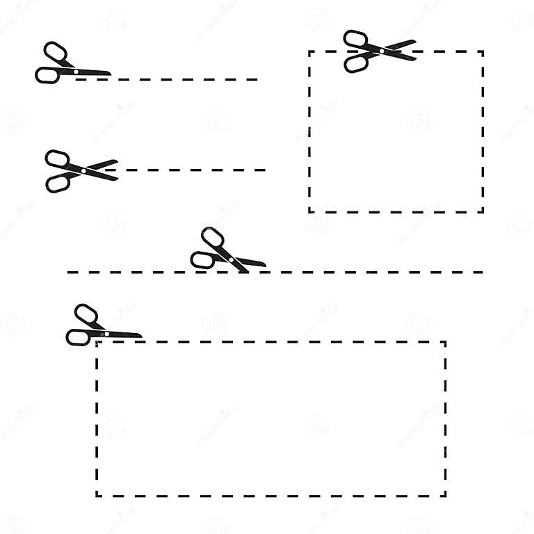Scissors with Borders. Dashed Line Frames. Paper Cutting Icons. Simple ...