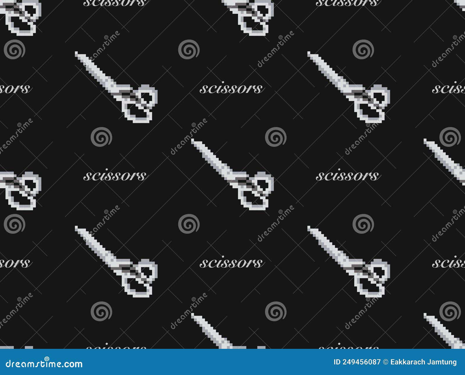 Scissors Seamless Pattern on Black Background. Pixel Style Stock ...