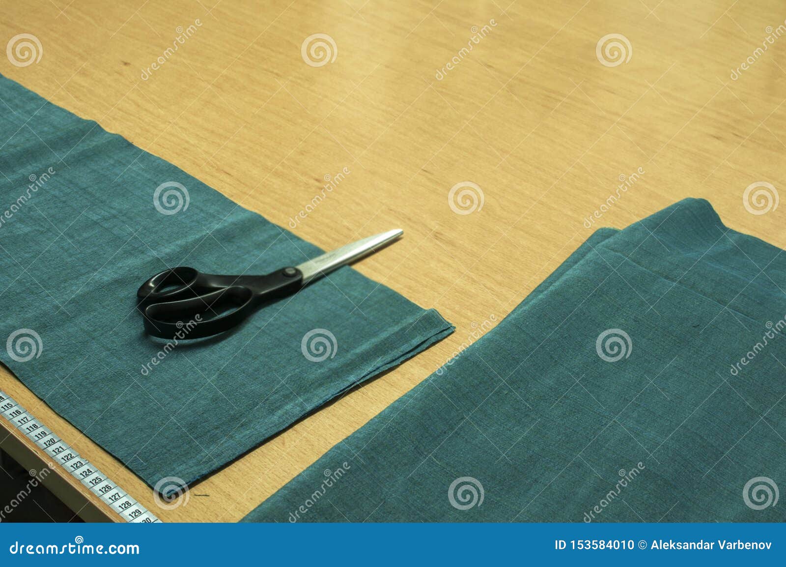 Scissors, Centimeter Ruler and Fabric Stock Photo - Image of meter ...