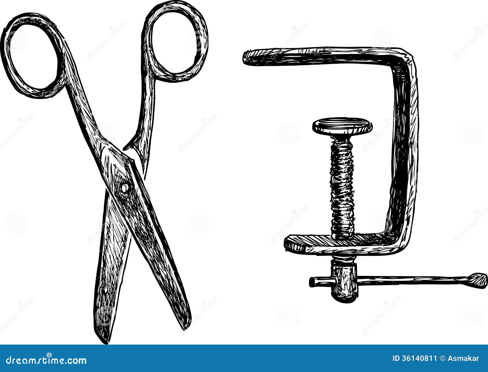 Scissors and clamp stock vector. Illustration of ancient - 36140811