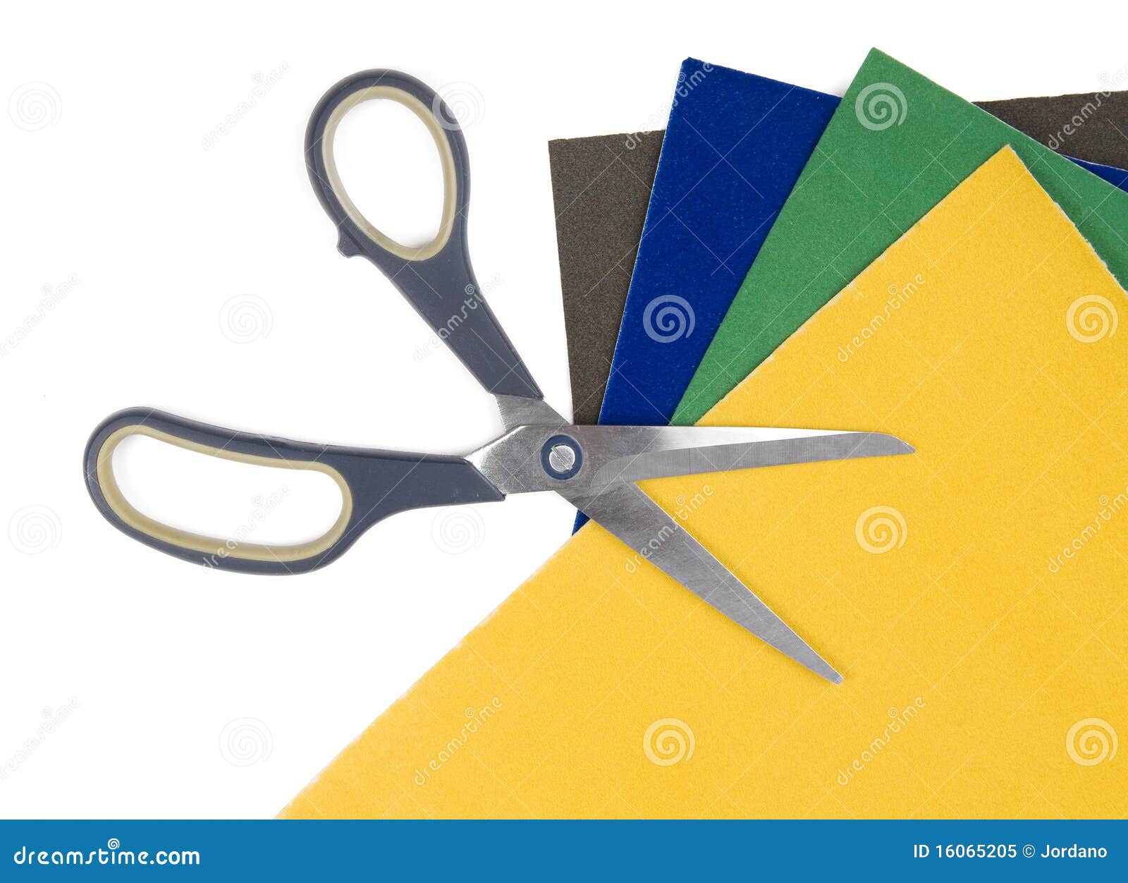 Scissors on colored paper stock image. Image of card - 16065205