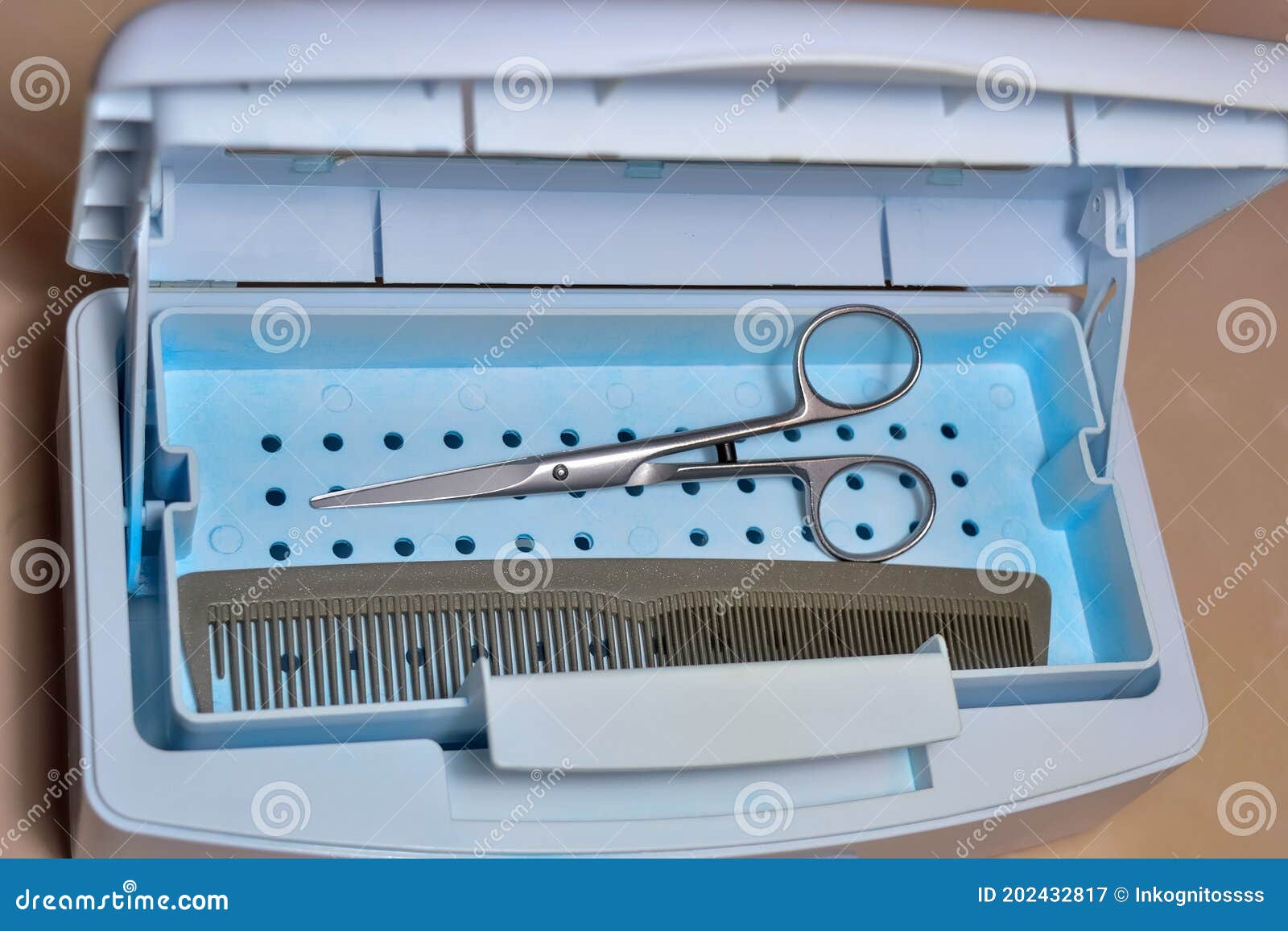Scissors and a Comb in the Disinfection Box Stock Image - Image of ...