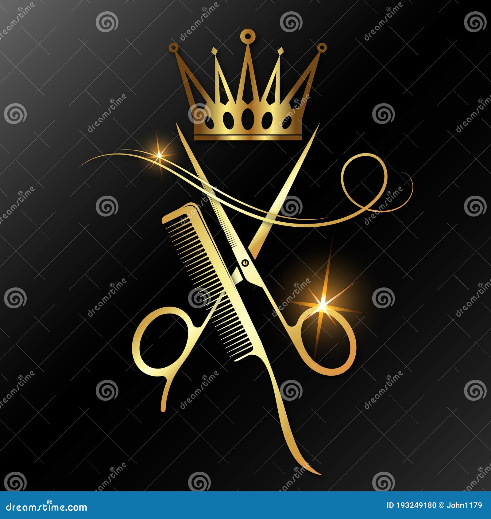 Scissors with Comb and Golden Crown Stock Illustration - Illustration ...