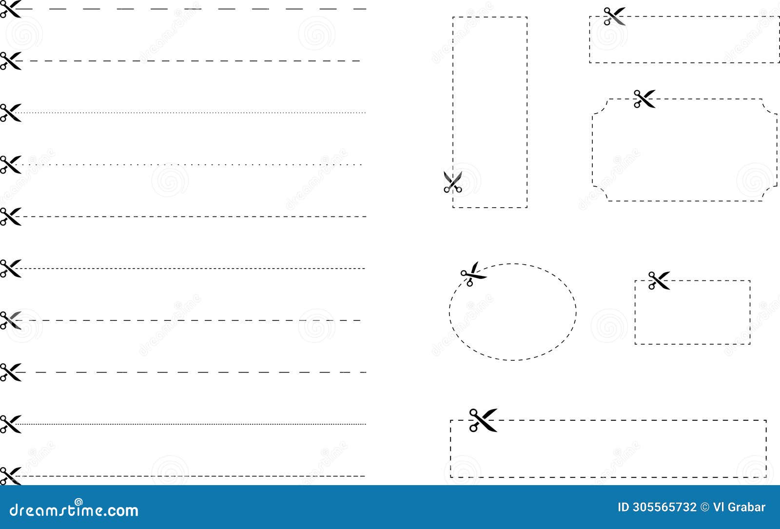 Scissors and Coupon Set, Cut Template with Dashed Line. Gift Coupon ...