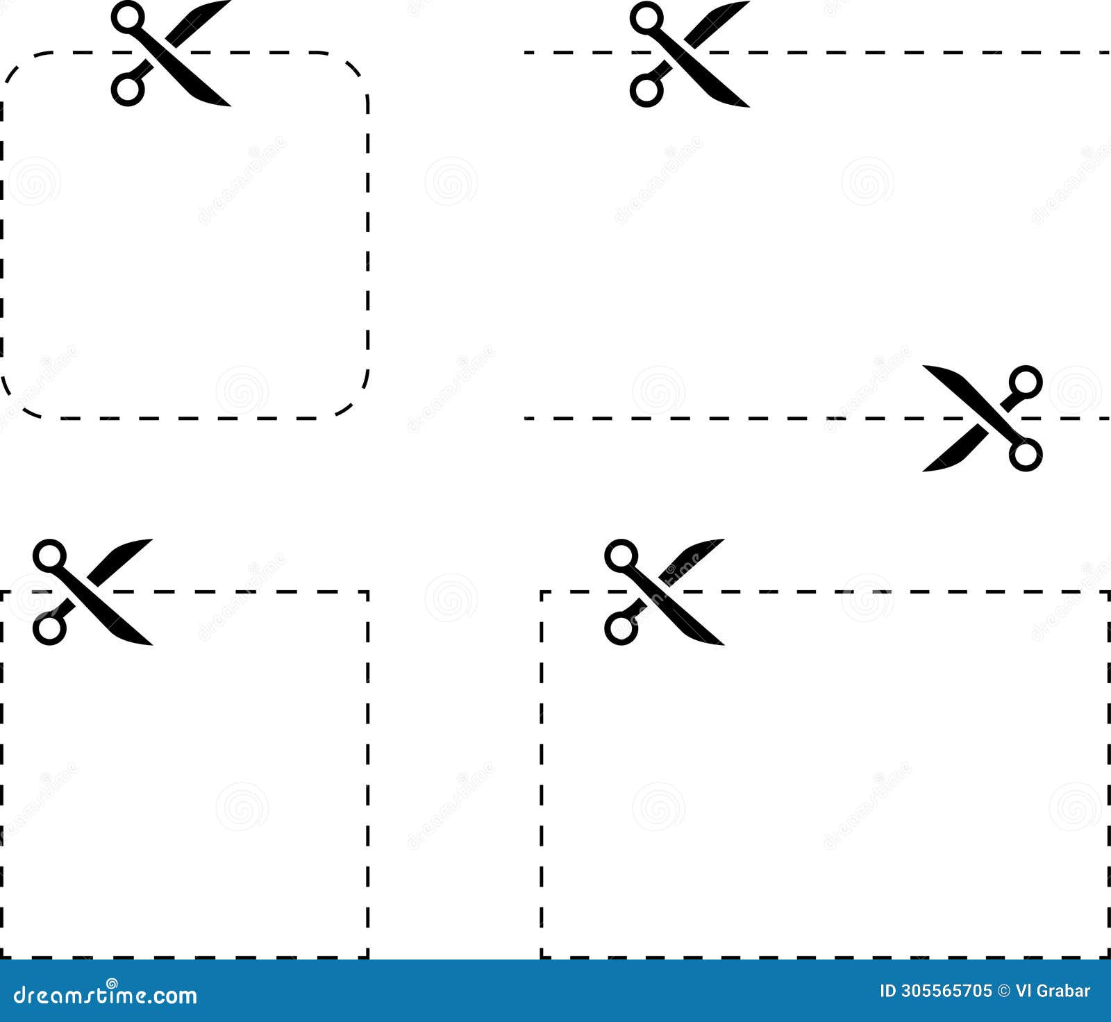 Scissors and Coupon Set, Cut Template with Dashed Line. Gift Coupon ...