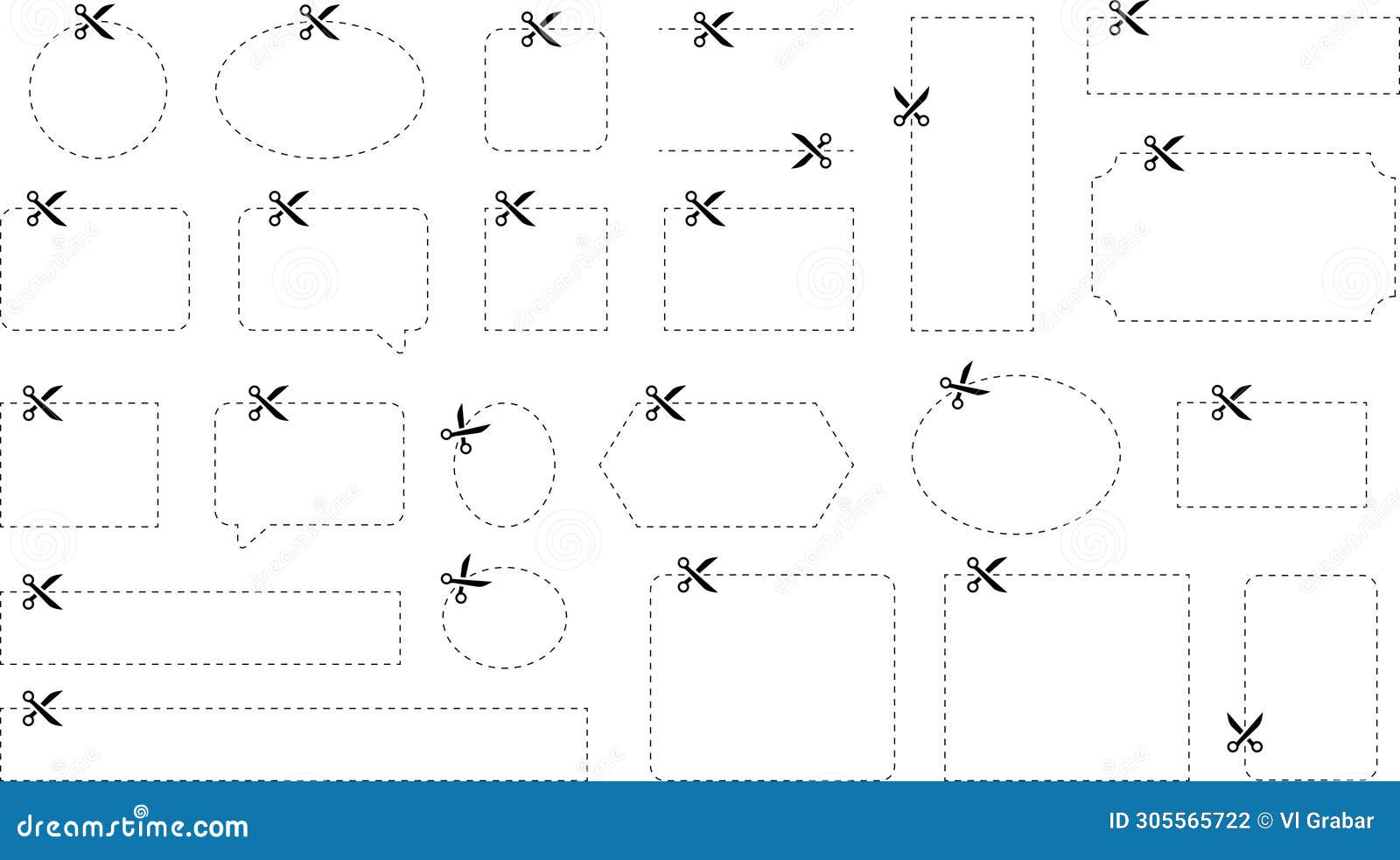 Scissors and Coupon Set, Cut Template with Dashed Line. Gift Coupon ...