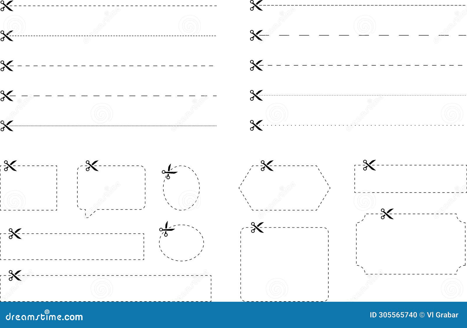 Scissors and Coupon Set, Cut Template with Dashed Line. Gift Coupon ...