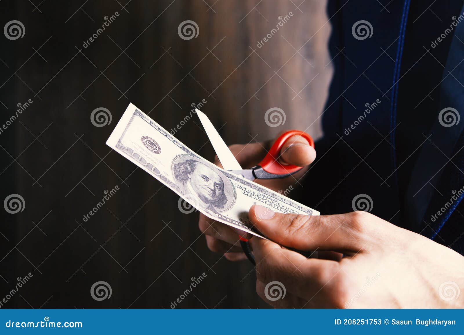 Scissors Cut a Dollar Bill in Half Stock Image - Image of cost ...