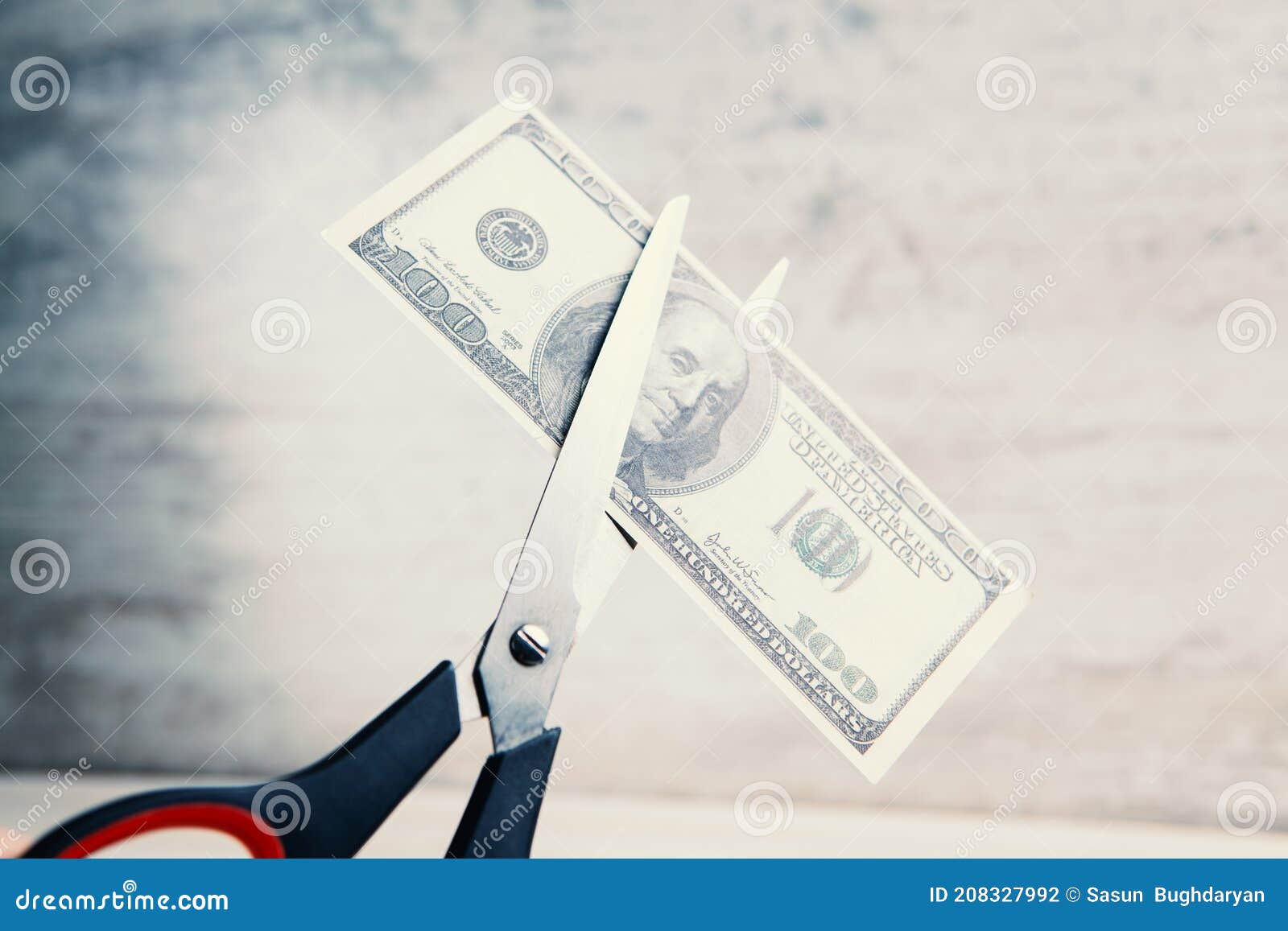 Scissors Cut a Dollar Bill in Half Stock Photo - Image of money, crisis ...
