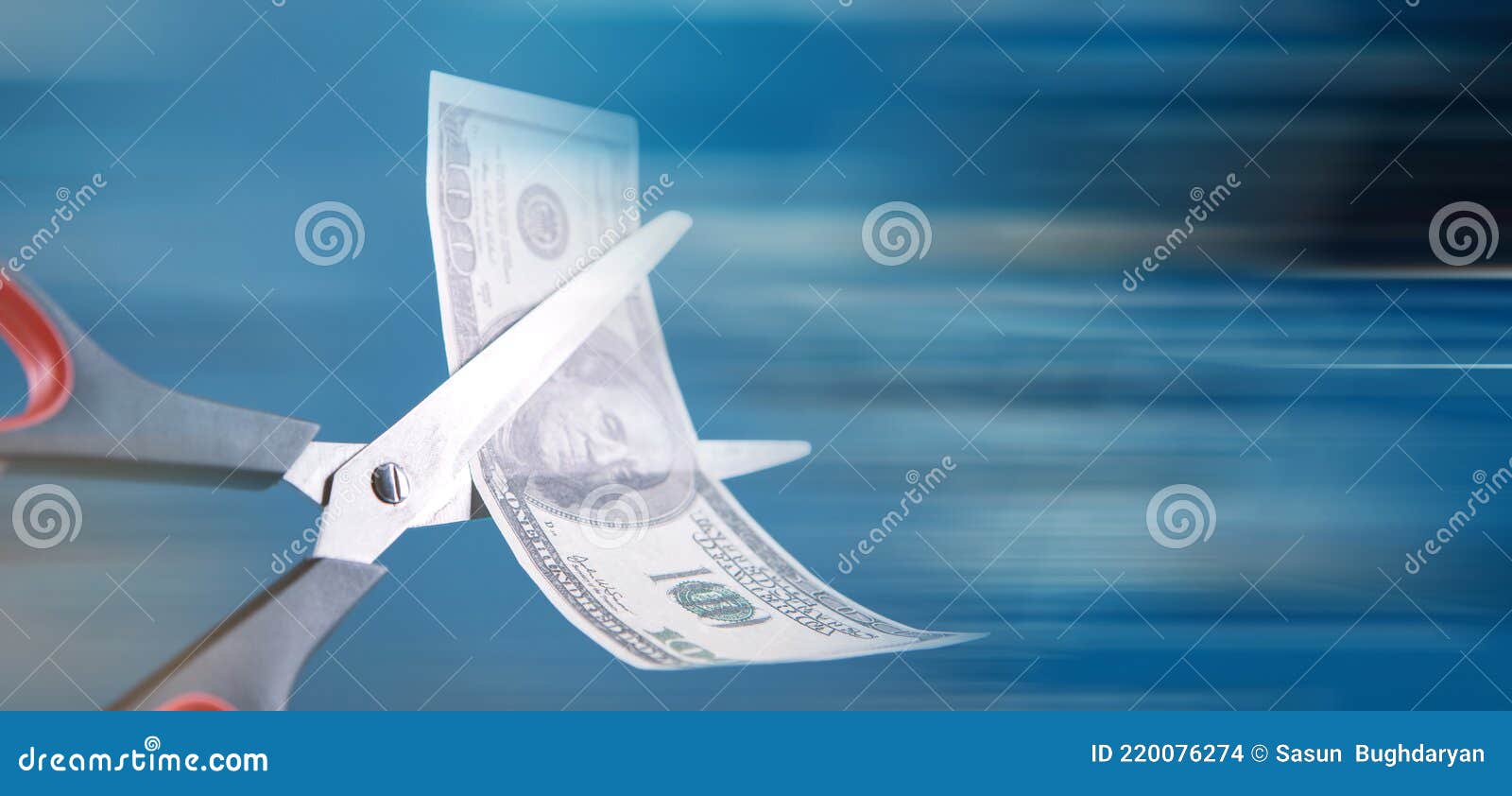 Scissors Cut a Dollar Bill in Half Stock Photo - Image of cost, income ...
