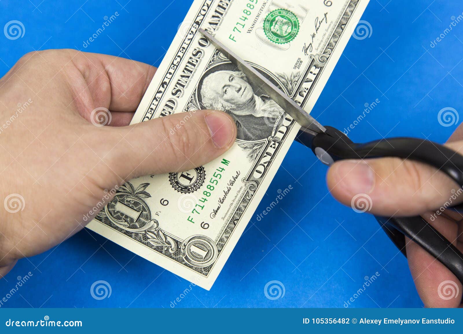 Scissors cut a dollar. stock photo. Image of concepts - 105356482