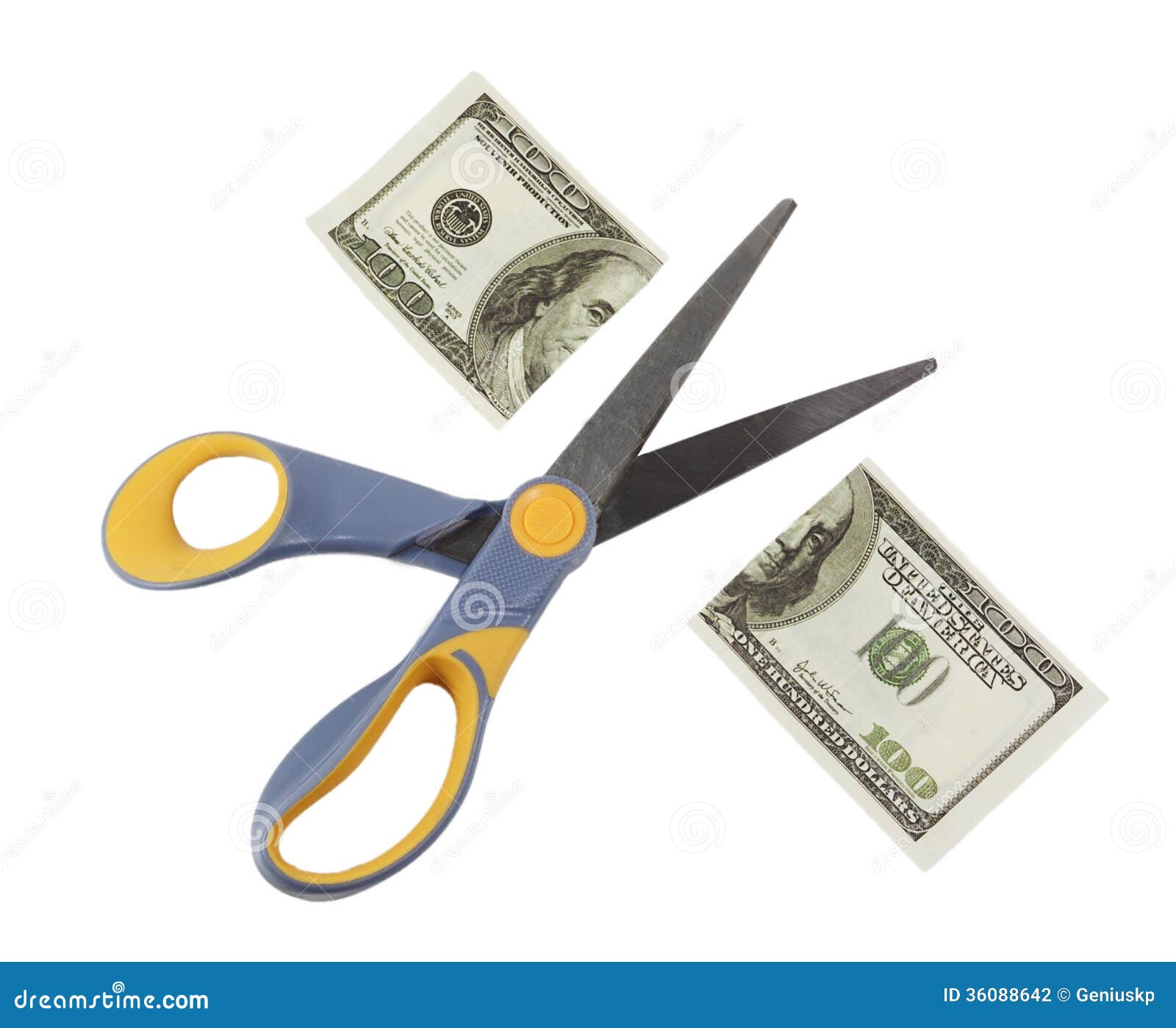 Scissors Cut a Hundred Dollar Bill in Half Stock Photo - Image of bill ...