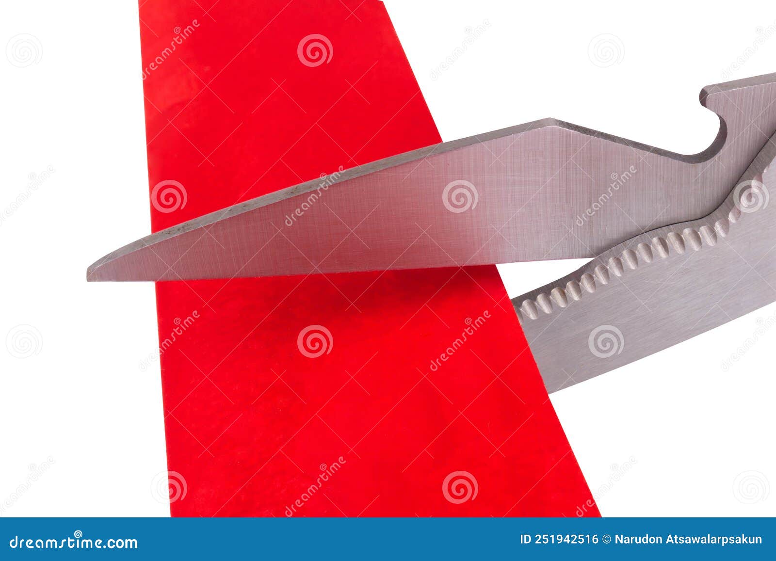 Scissors Cut Isolated on White Background Red Ribbon Paper Stock Photo ...