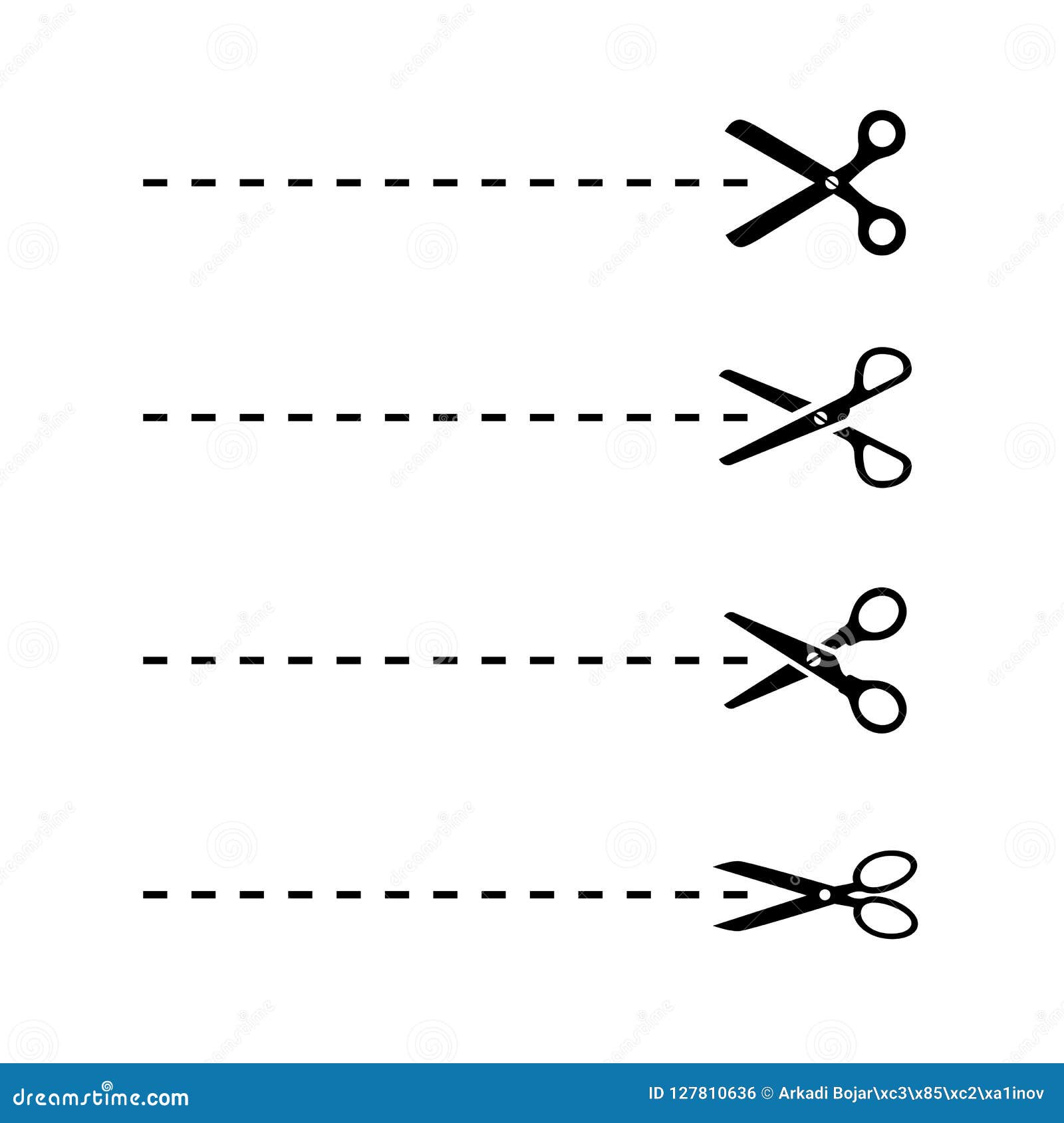 Scissors and cut line icon stock vector. Illustration of flat - 127810636