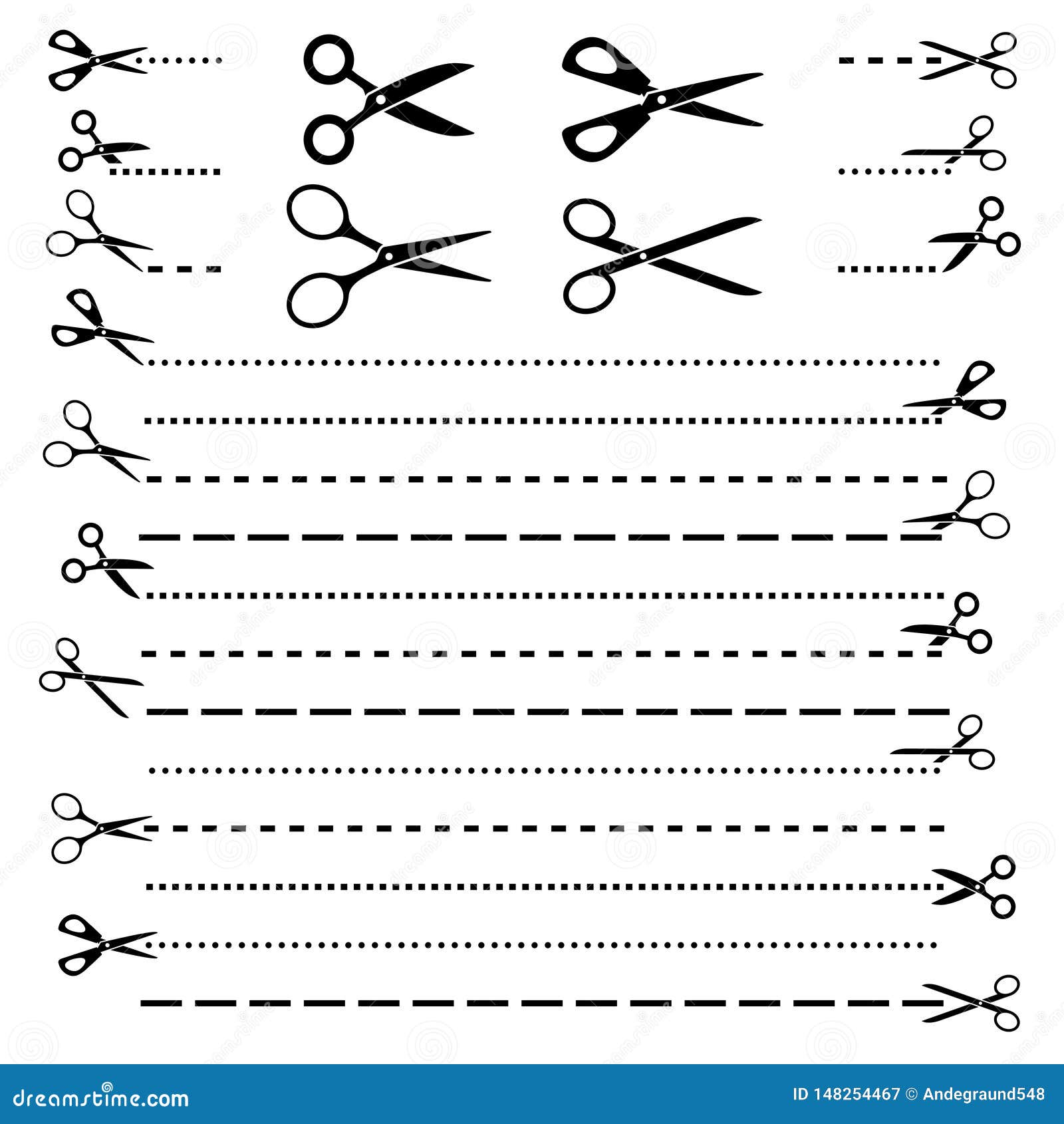 Scissors Cut Lines Different Icons Vector Set Stock Vector ...