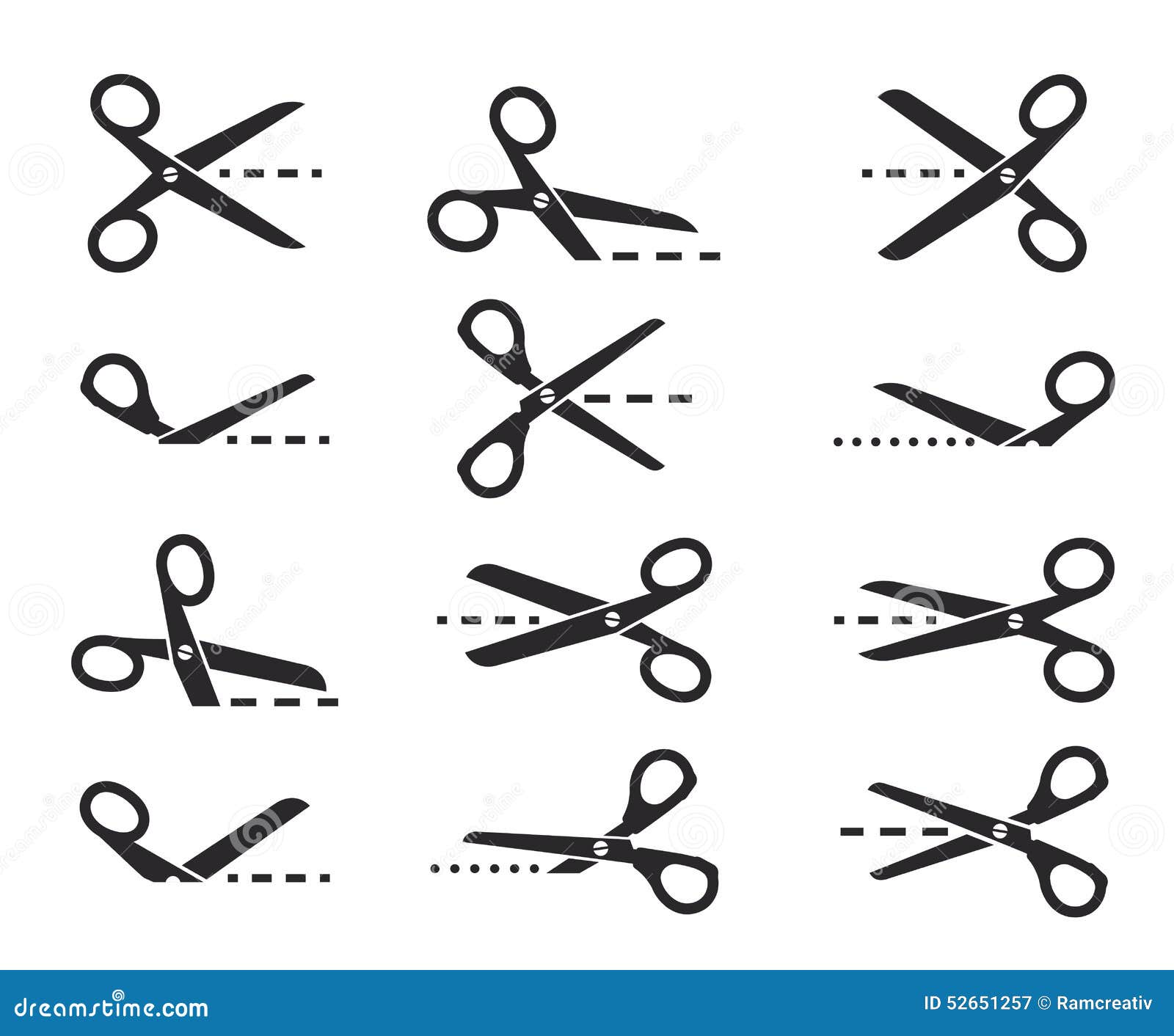 Scissors with Cut Lines, Set of Cutting Scissors on White Backgr Stock ...