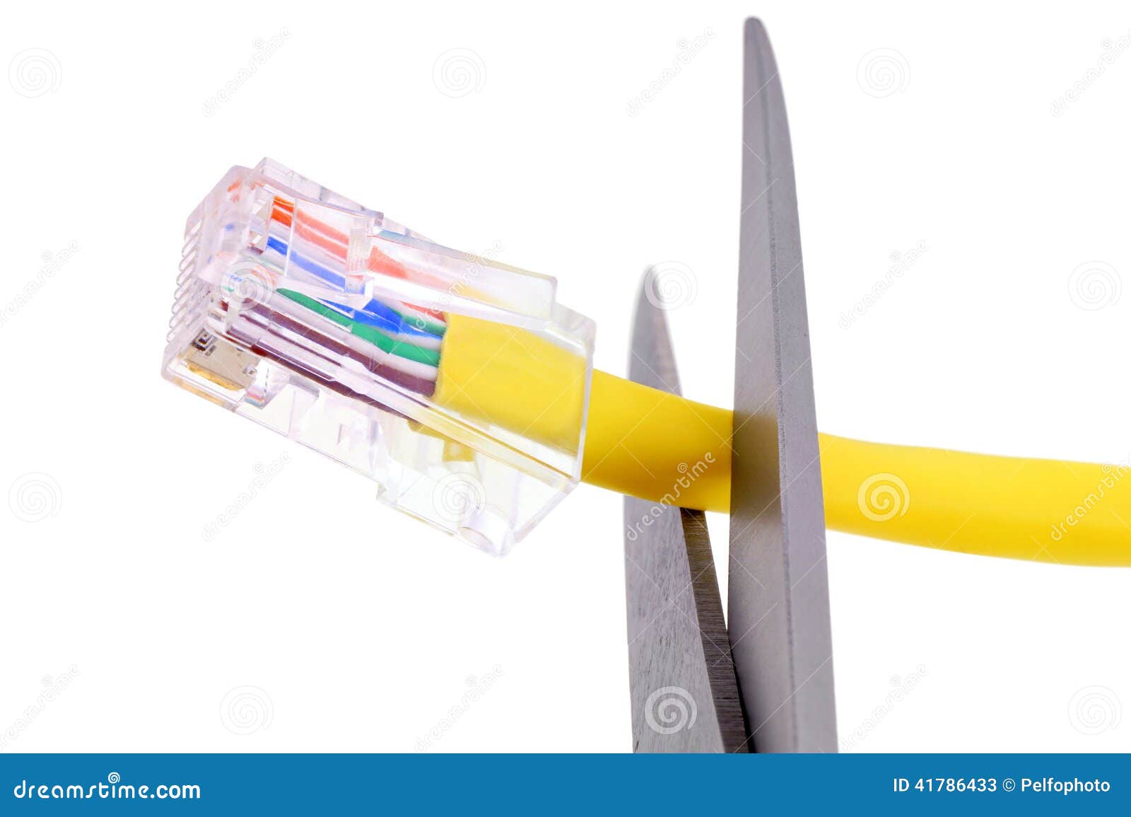 Scissors Cut the Network Cable. Stock Image - Image of electronic ...