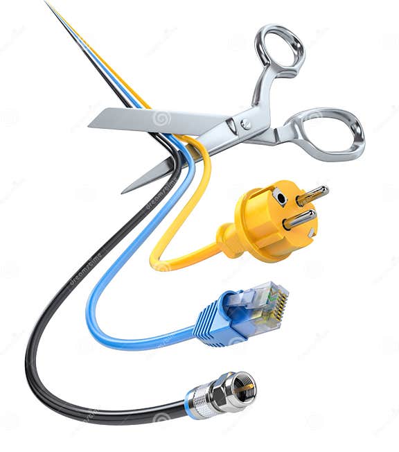 Scissors cutting cables stock illustration. Illustration of cable ...