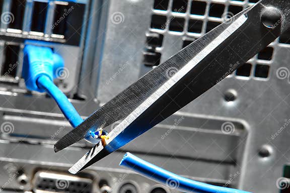 Scissors Cutting a Computer Ethernet Network Cable Stock Photo - Image ...