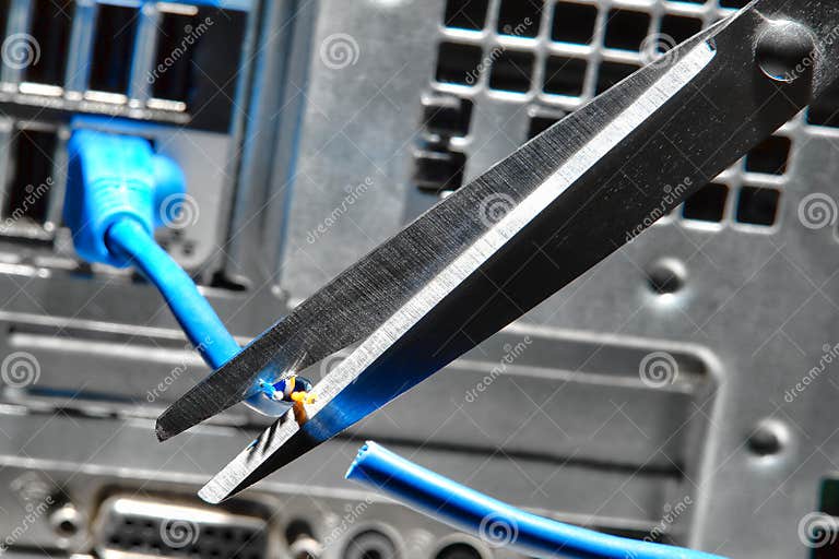 Scissors Cutting a Computer Ethernet Network Cable Stock Photo - Image ...
