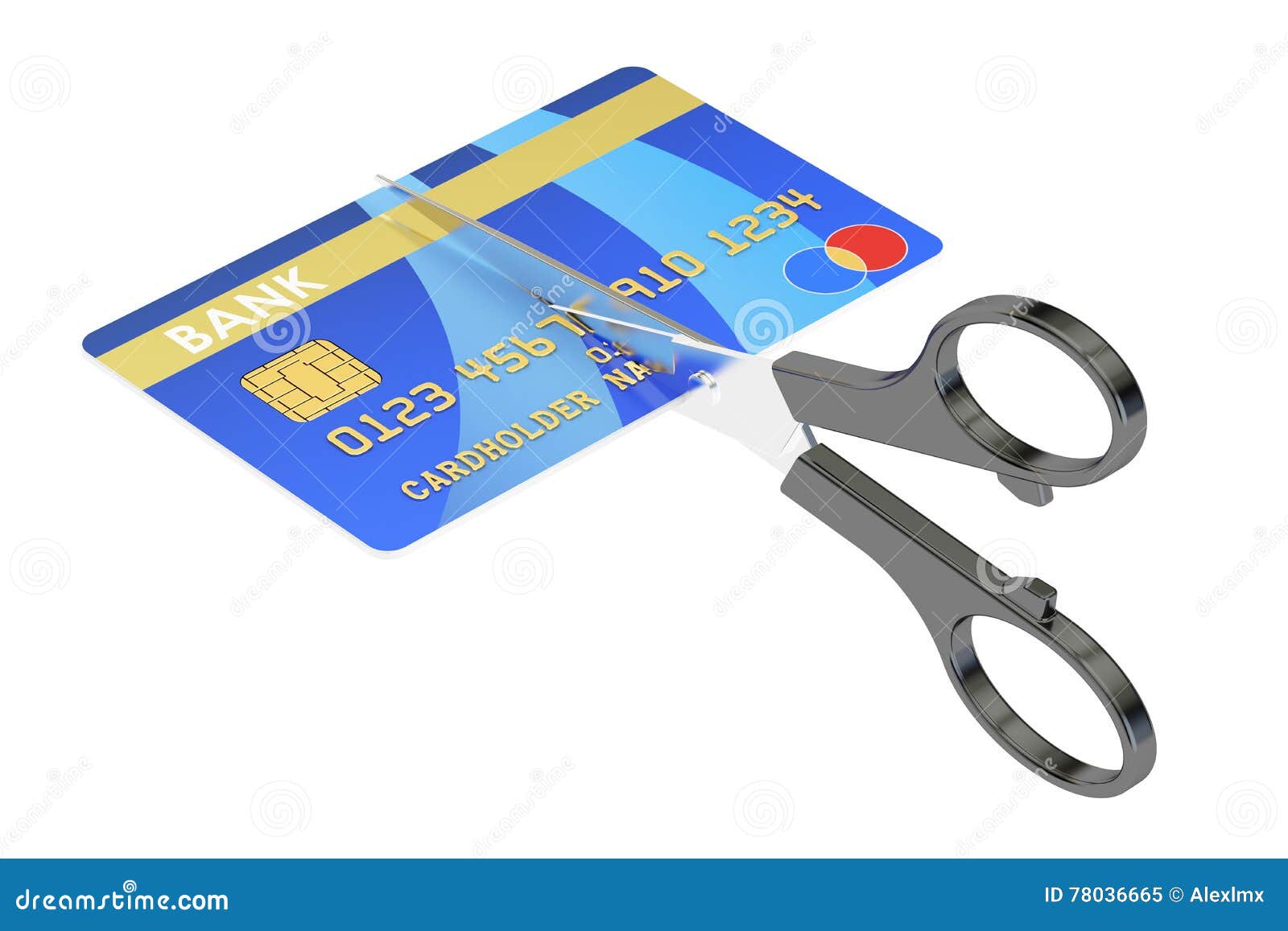 Scissors Cutting a Credit Card Concept, 3D Rendering Stock Illustration ...