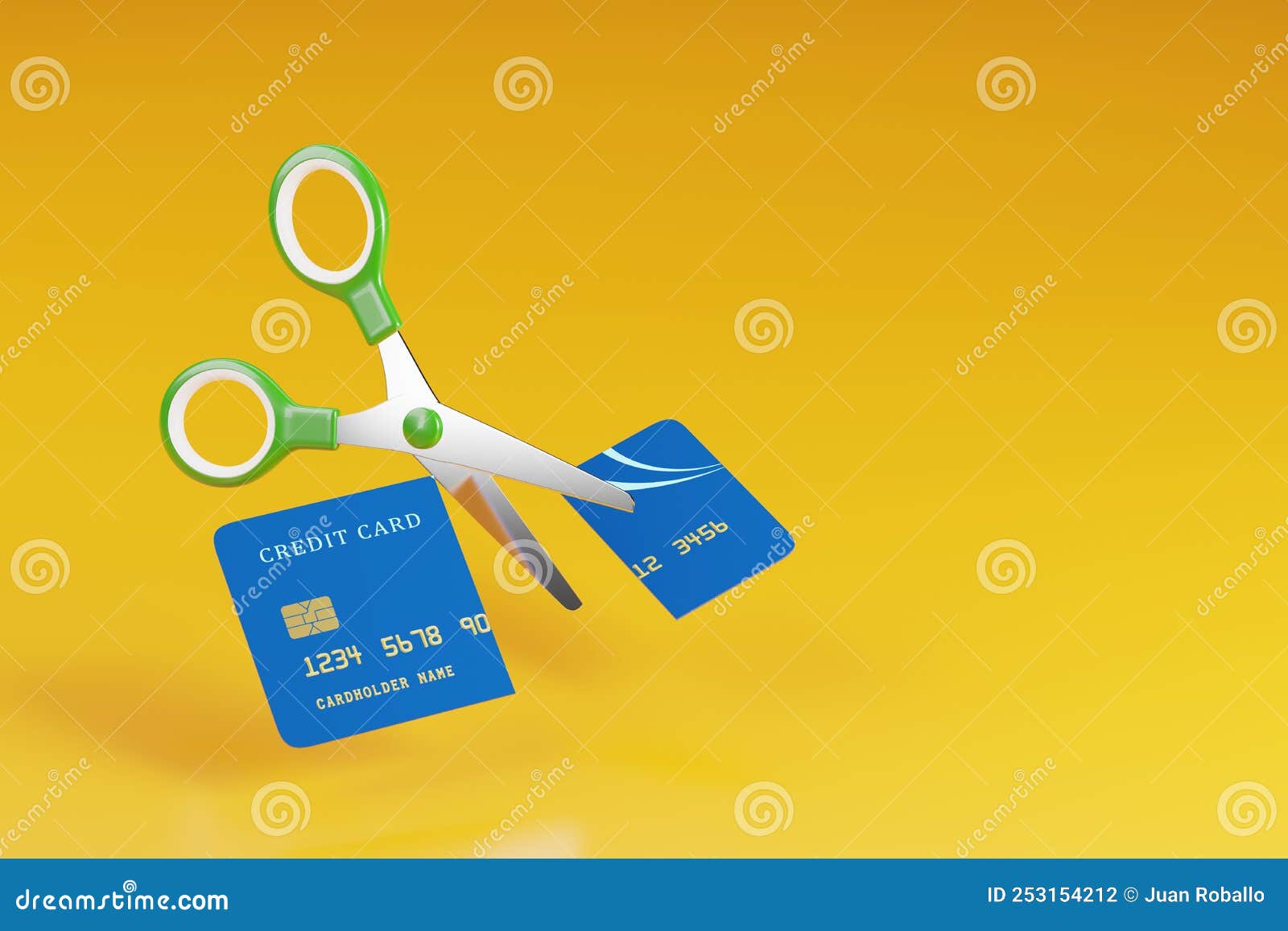 Scissors Cutting a Credit Card with Copy Space. 3d Illustration Stock ...