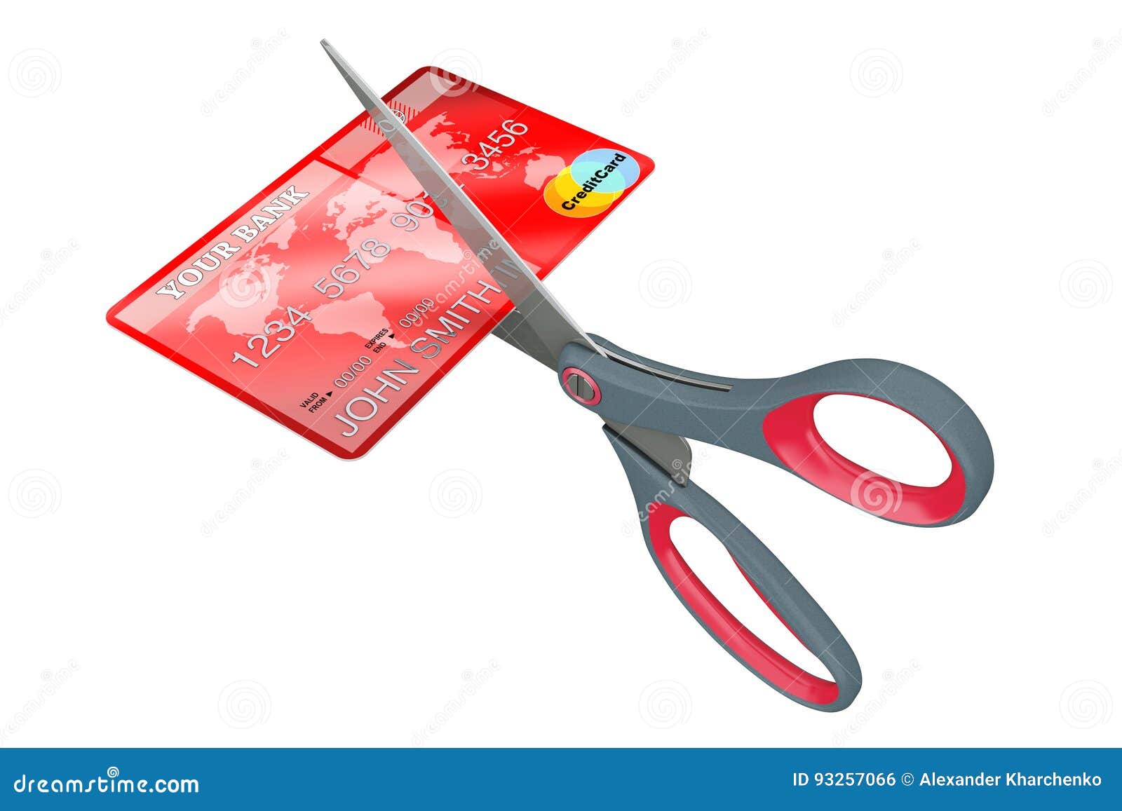 Scissors Cutting Credit Card. 3d Rendering Stock Illustration ...