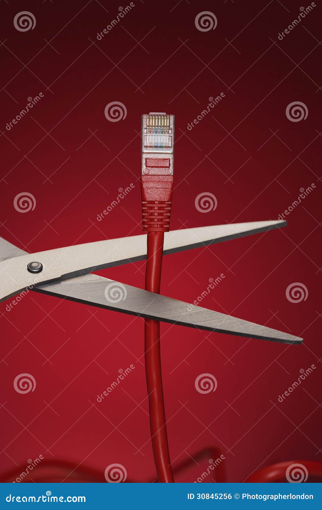 Scissors Cutting Data Cable Plug Stock Photo - Image of access ...