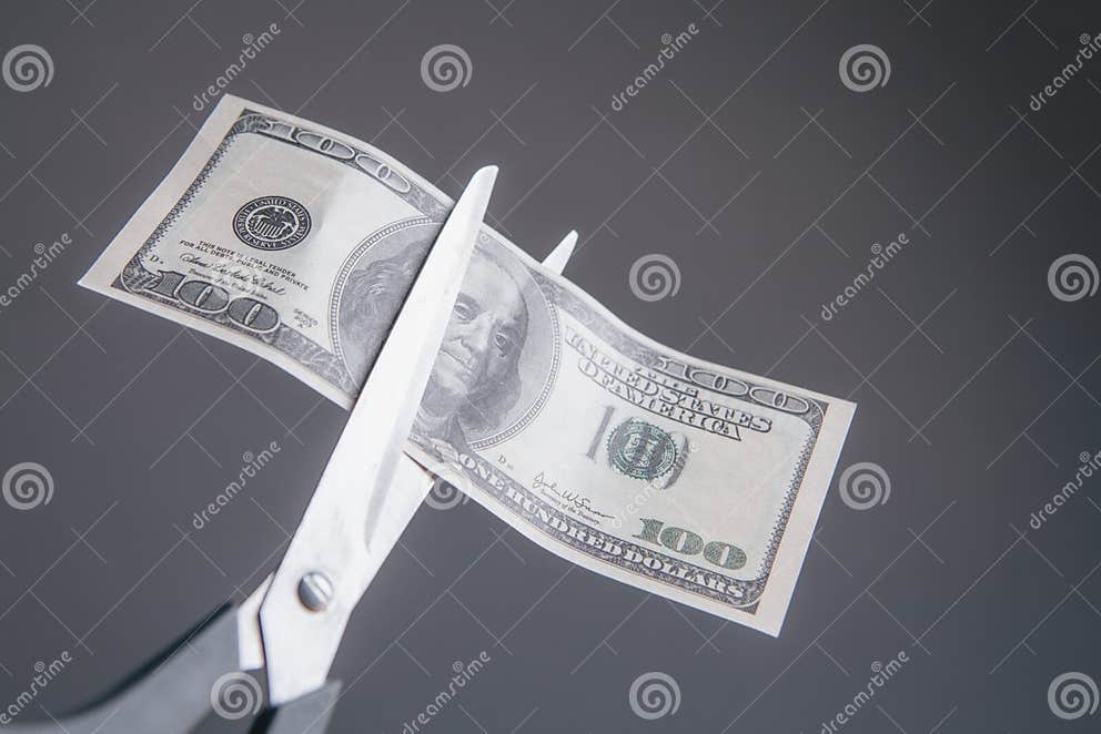 Scissors Cutting a Dollar Bill Stock Photo - Image of symbol, dollar ...