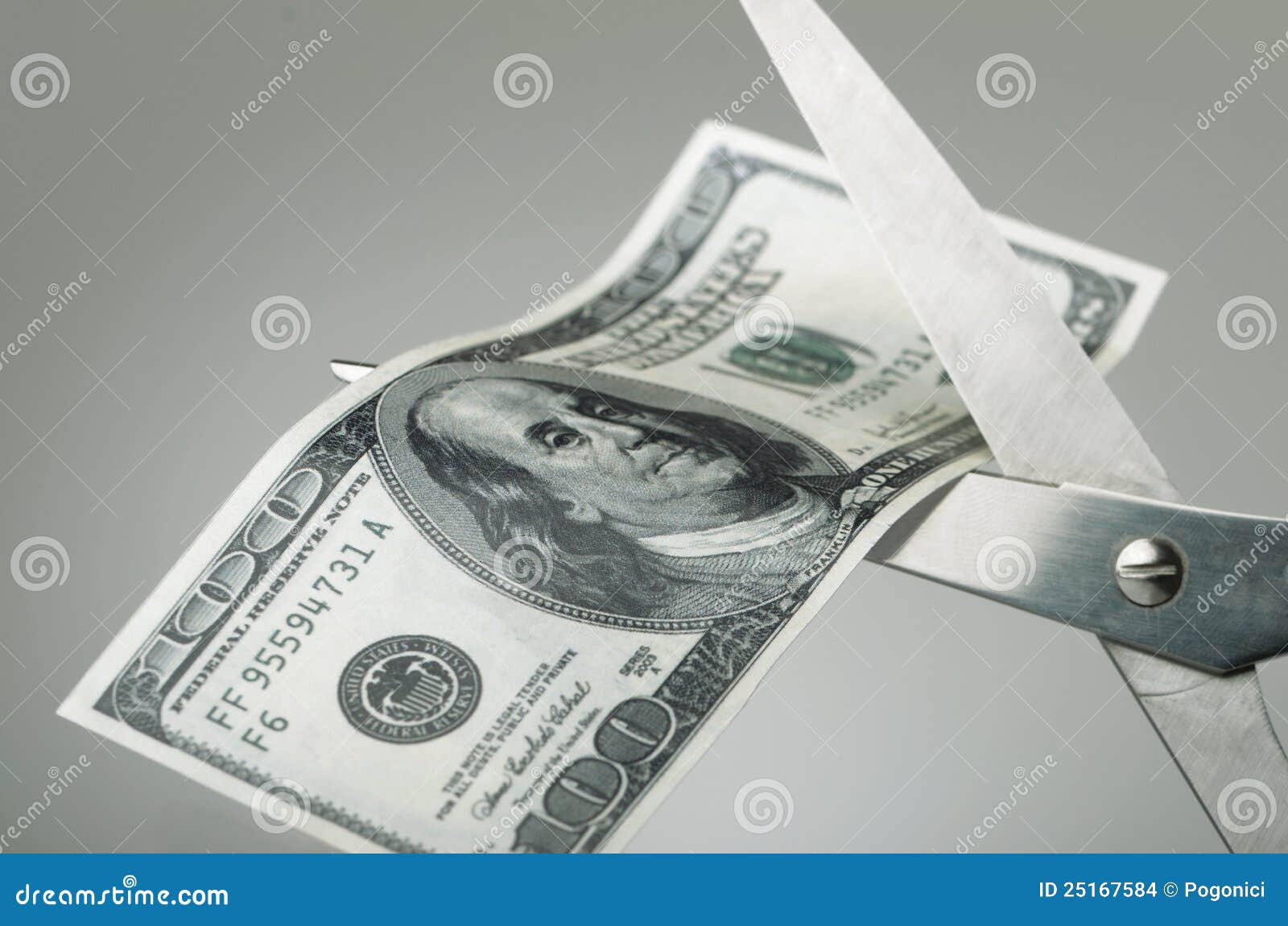Scissors Cutting a Dollar Bill in Half Stock Photo - Image of consumer ...